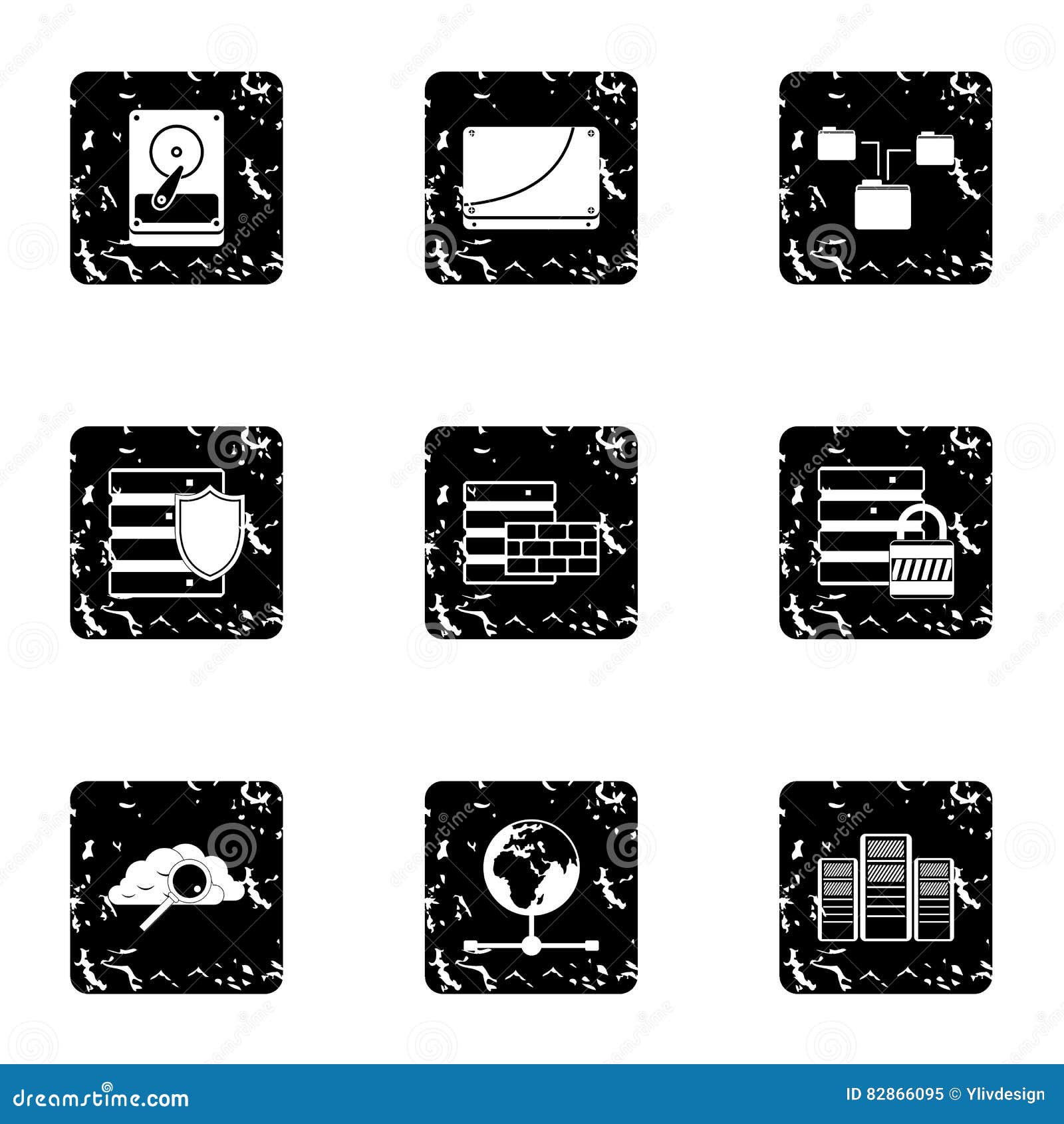 Computer Setup Icons Set, Grunge Style Stock Vector - Illustration of ...