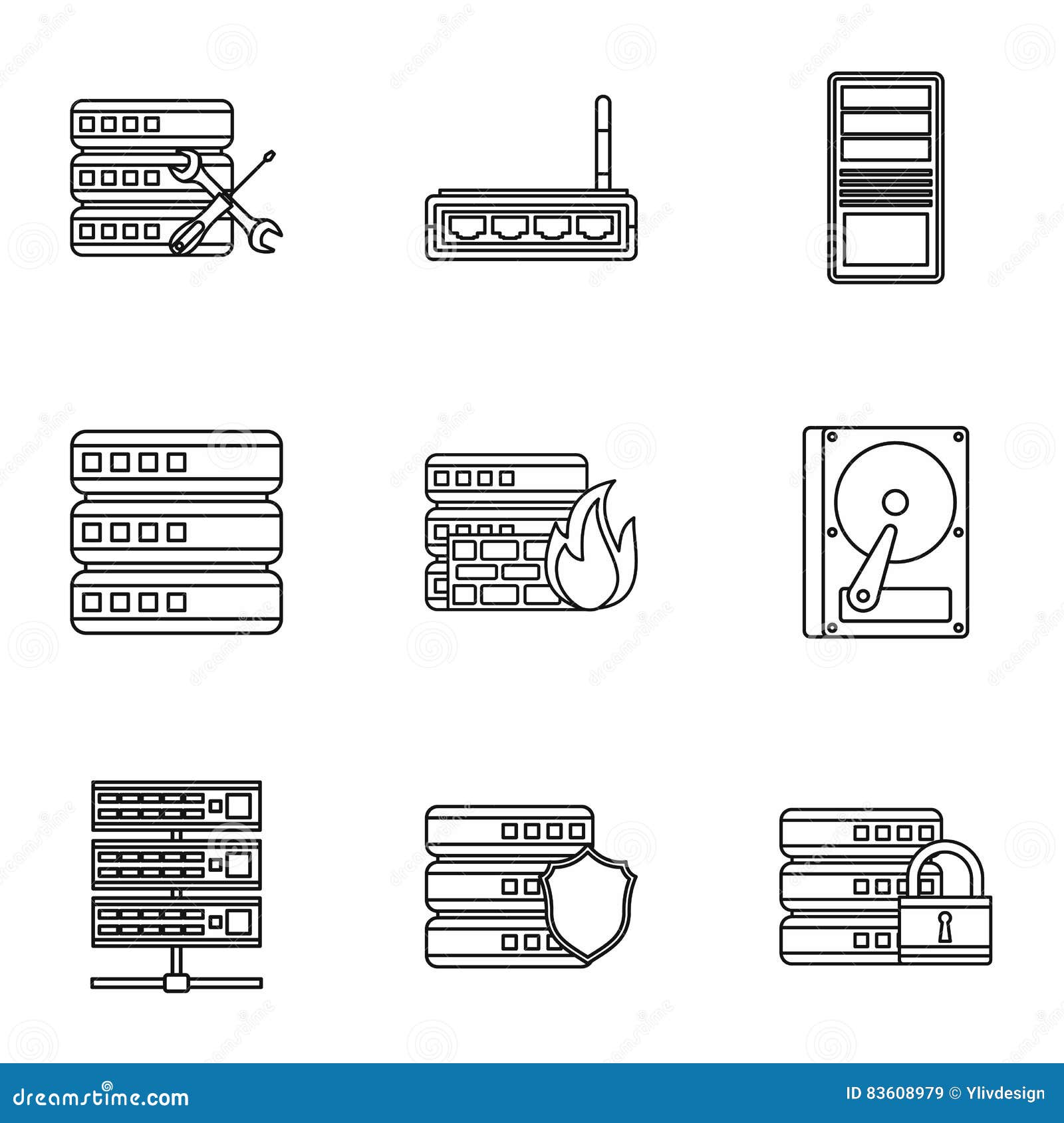 Computer Setup Icons Set, Outline Style Stock Vector - Illustration of ...