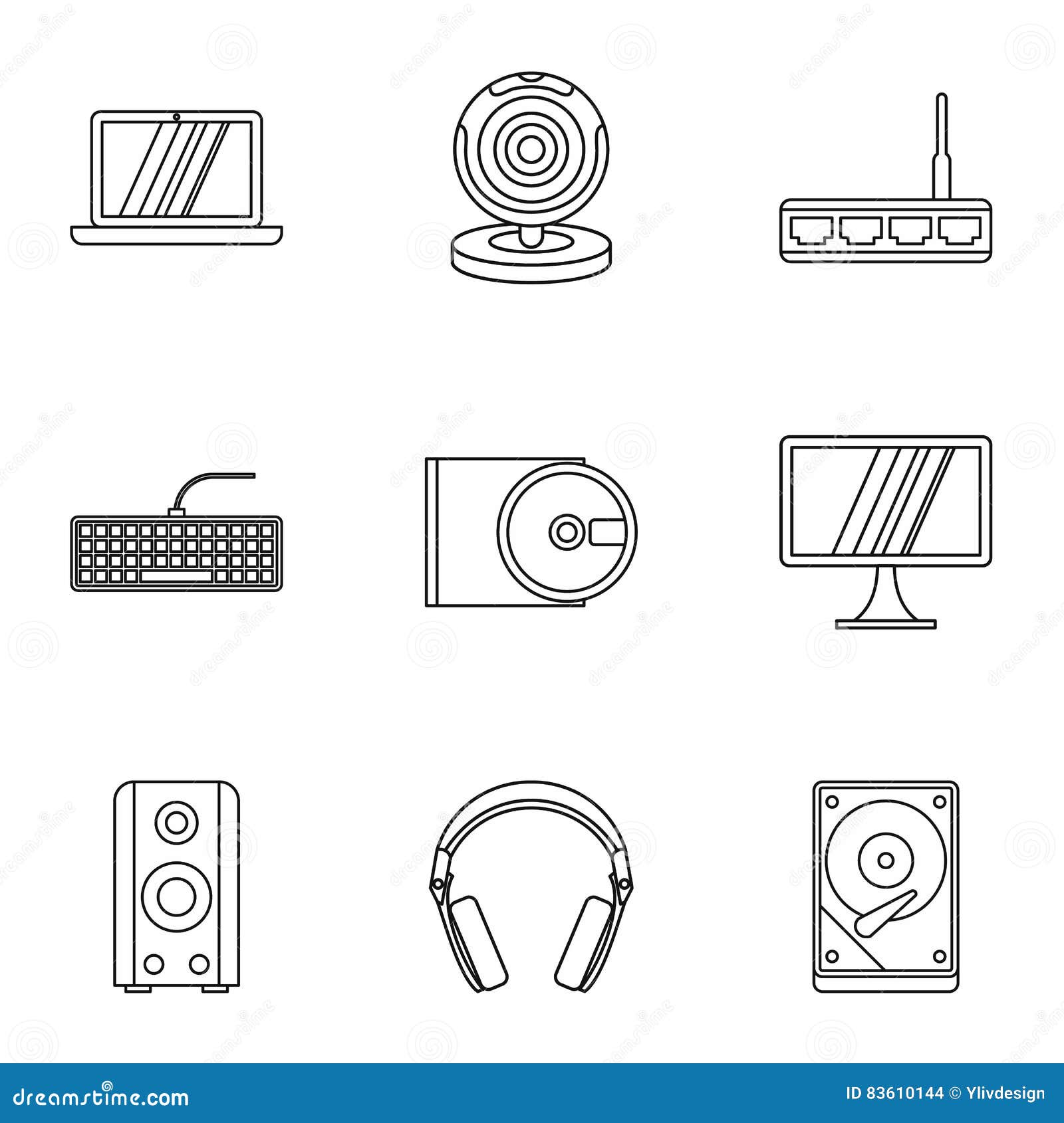 Computer Setup Icons Set, Outline Style Stock Vector - Illustration of ...