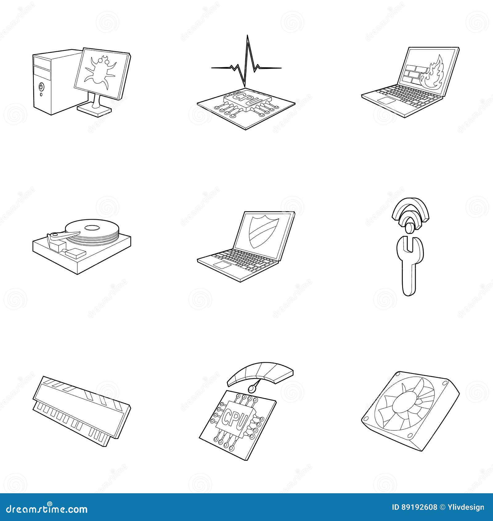 Computer Setup Icons Set, Outline Style Stock Vector - Illustration of ...