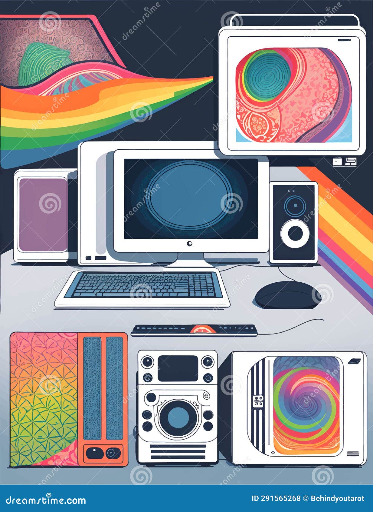 Computer Setup, Rainbow, Retro Cd Player, Rainbow-core Stock ...