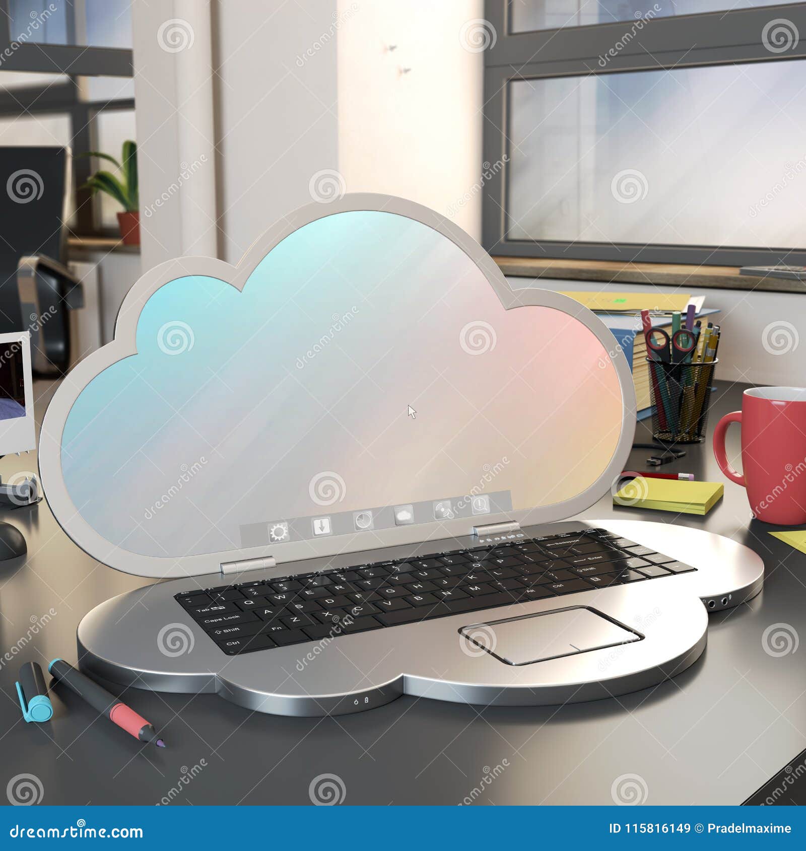 Computer Shaped As a Cloud in an Office Stock Image - Image of symbol ...