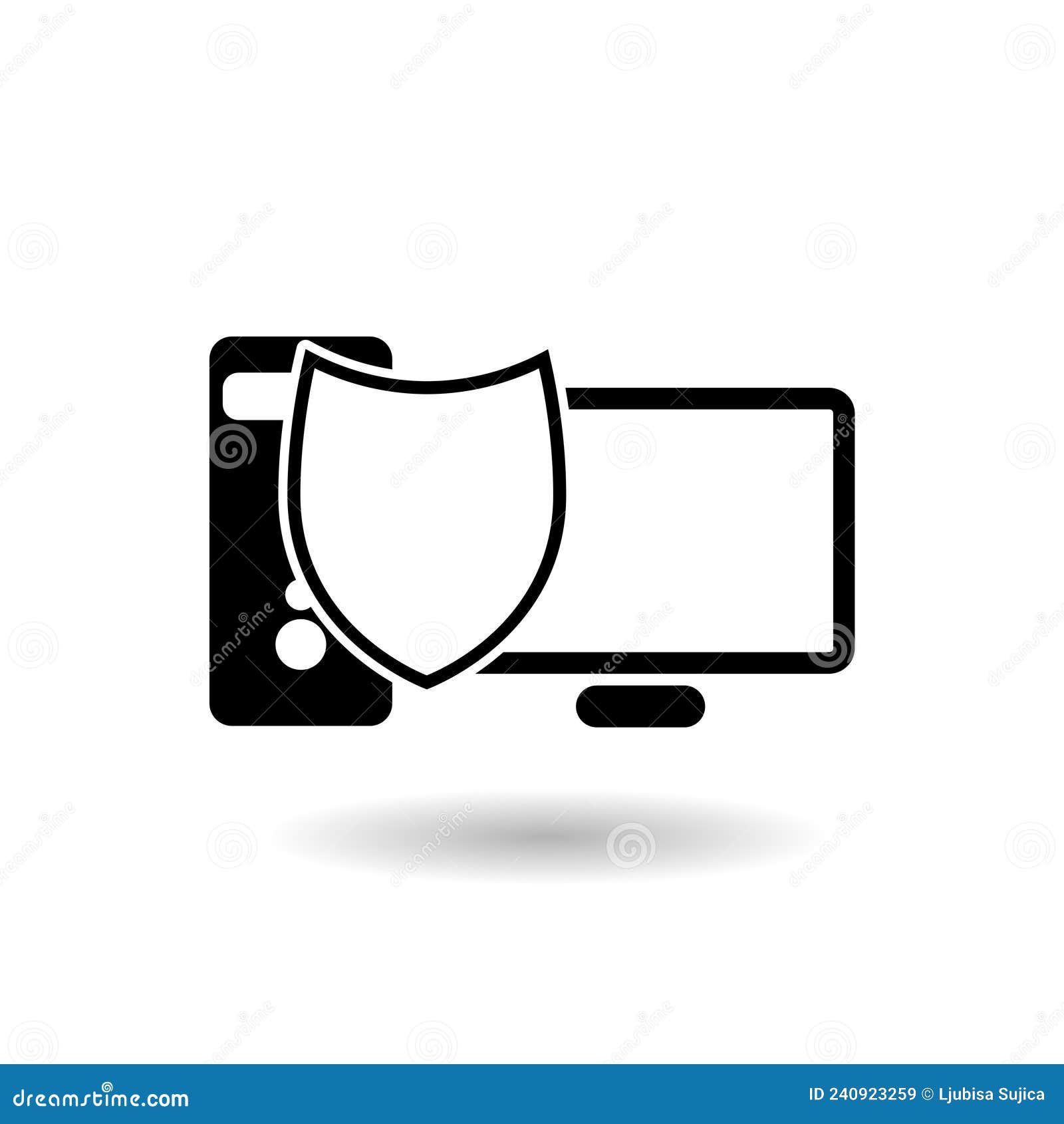 Computer and Shield Icon with Shadow Stock Vector - Illustration of ...