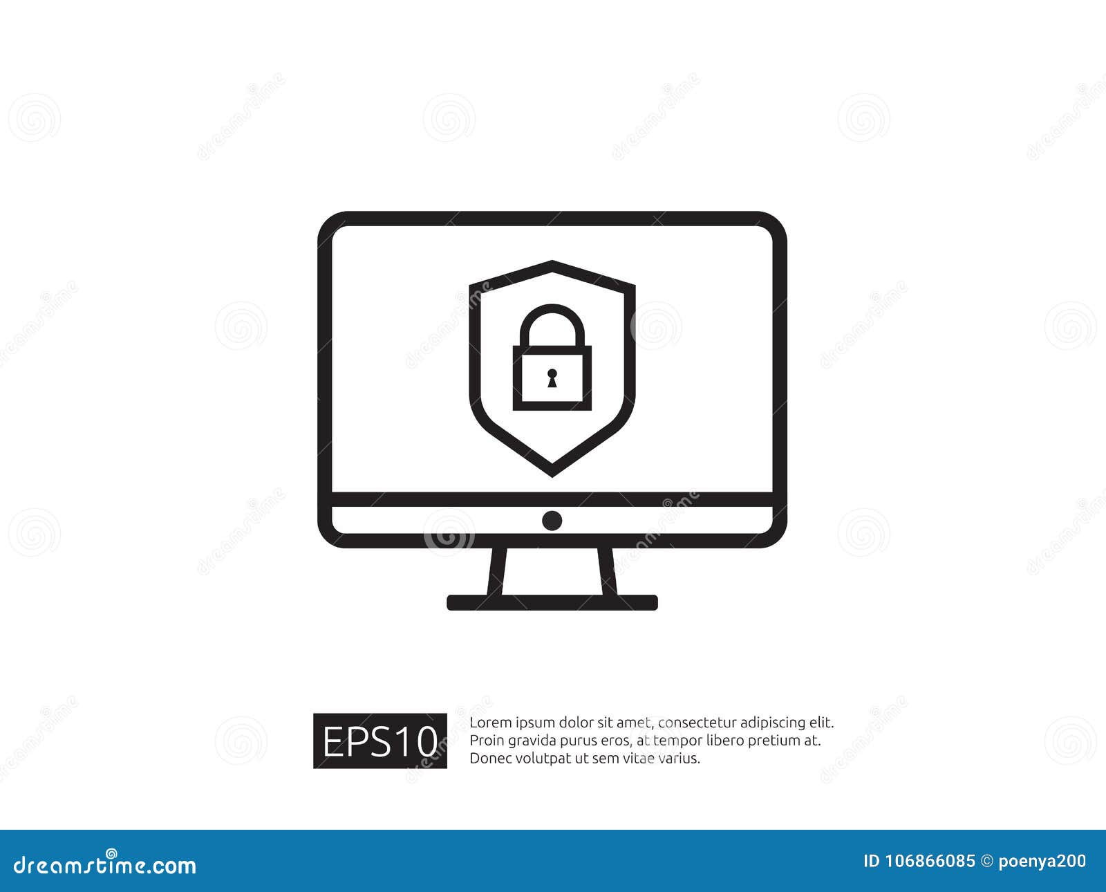 Computer Shield Line Icon, Privacy Data Protection and Internet Stock ...