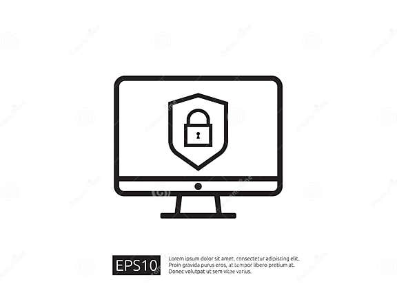 Computer Shield Line Icon, Privacy Data Protection and Internet Stock ...