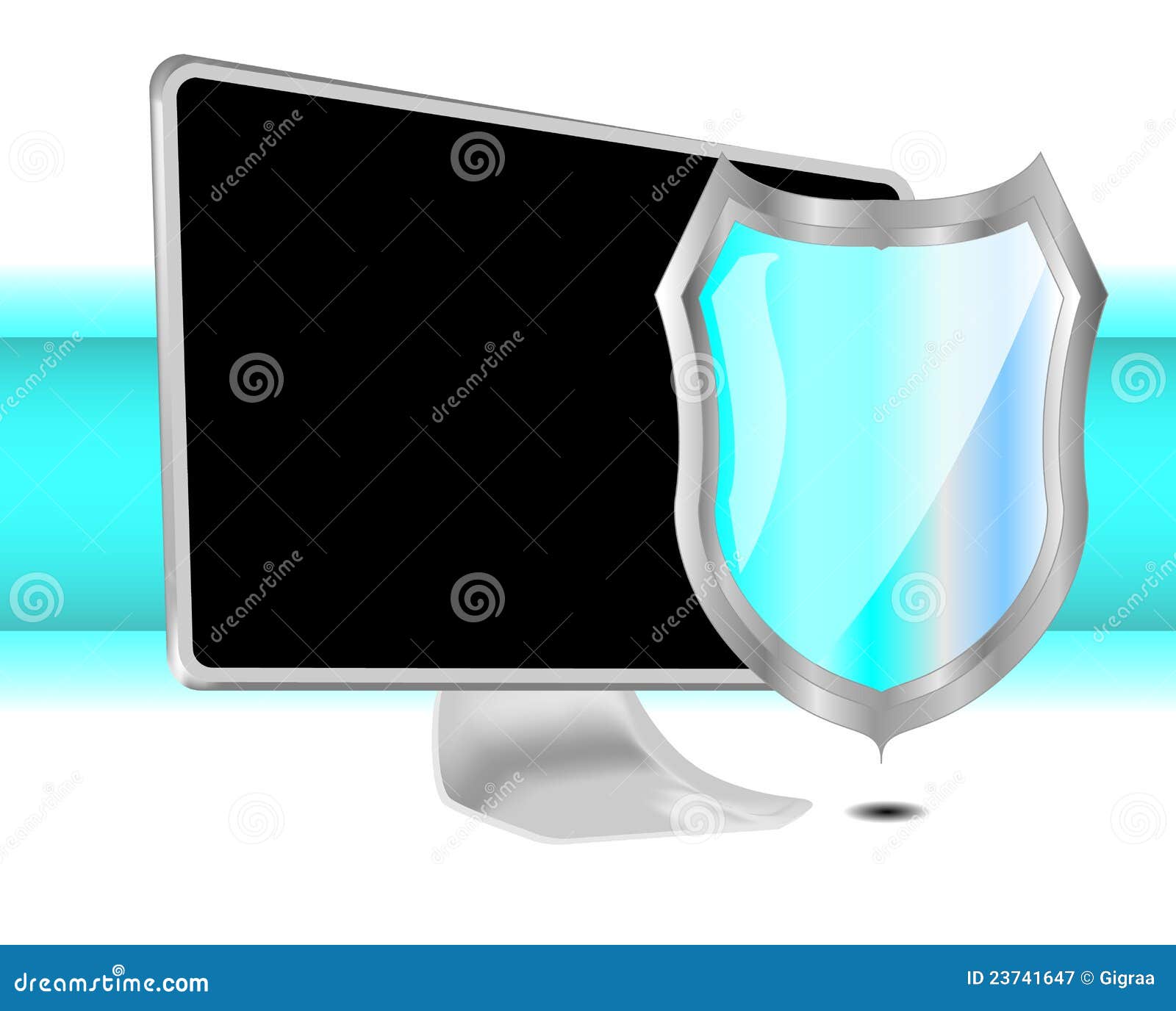 Computer with Shield for Protection Stock Vector - Illustration of ...