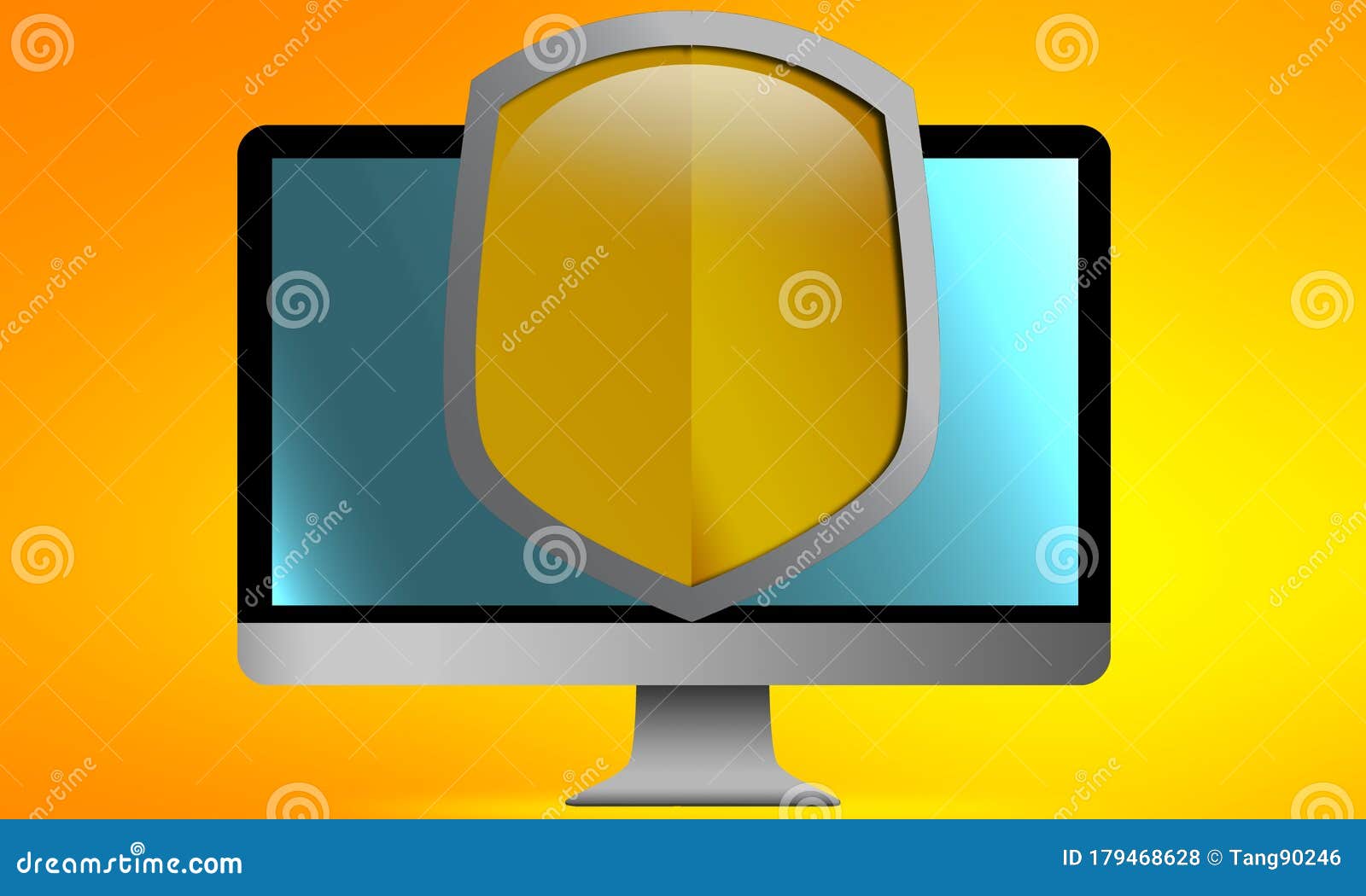 Computer with Shield on a Screen. Safety Concept Stock Illustration ...
