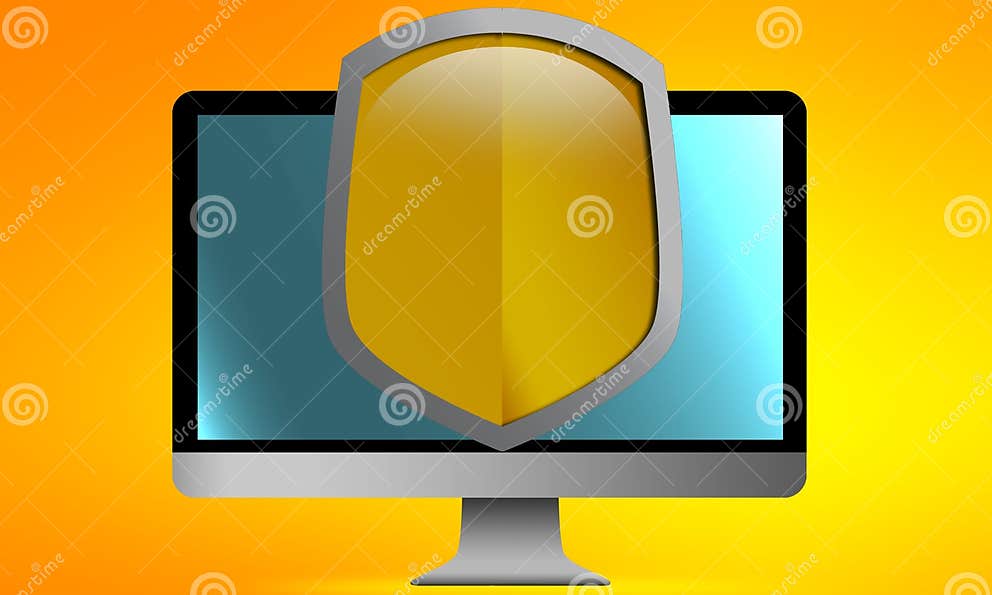 Computer with Shield on a Screen. Safety Concept Stock Illustration ...