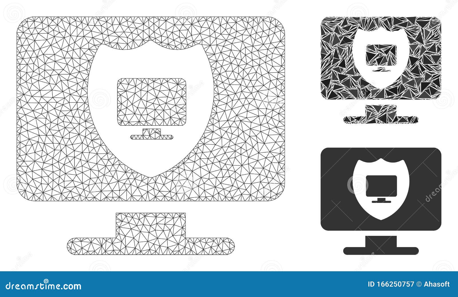 Computer Shield Vector Mesh Carcass Model and Triangle Mosaic Icon ...