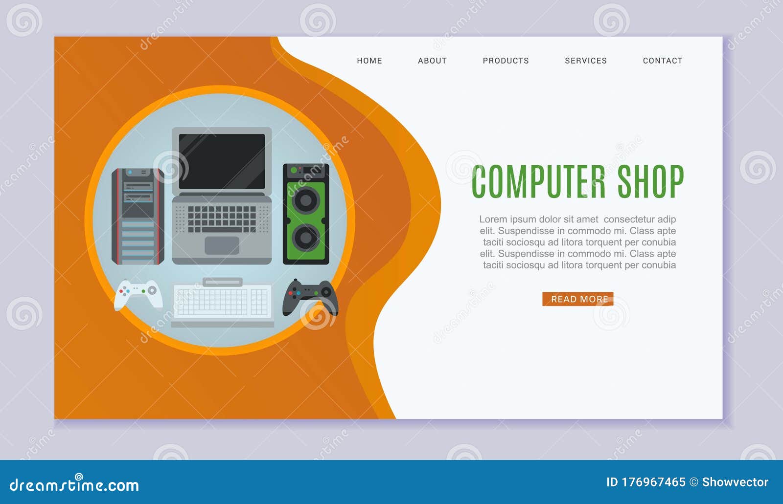 Computer Shop and Connected Mobile Communication High Tech Devices Web ...