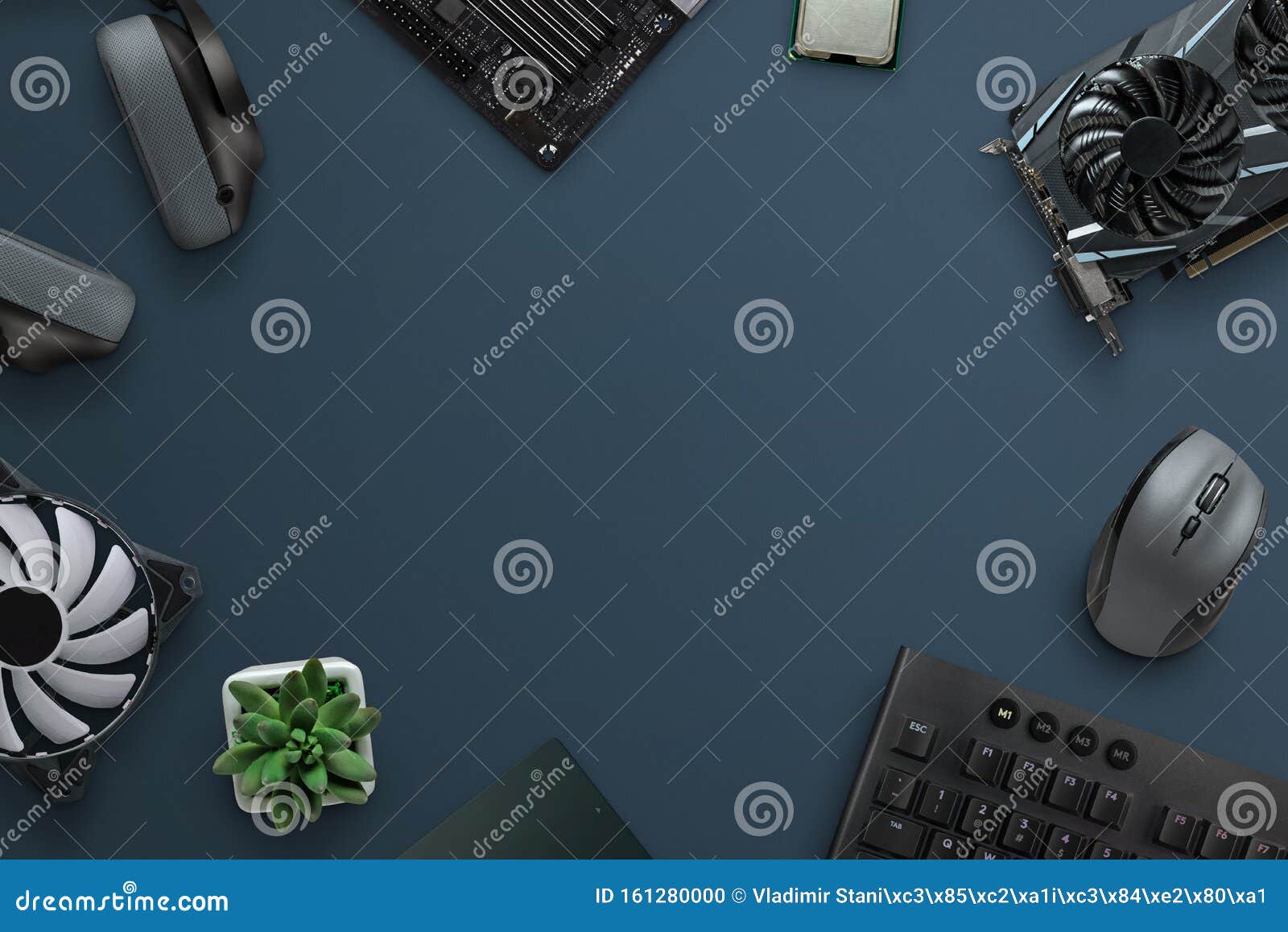 Computer Shop and Service Work Desk with Pc Components and Copy Space ...