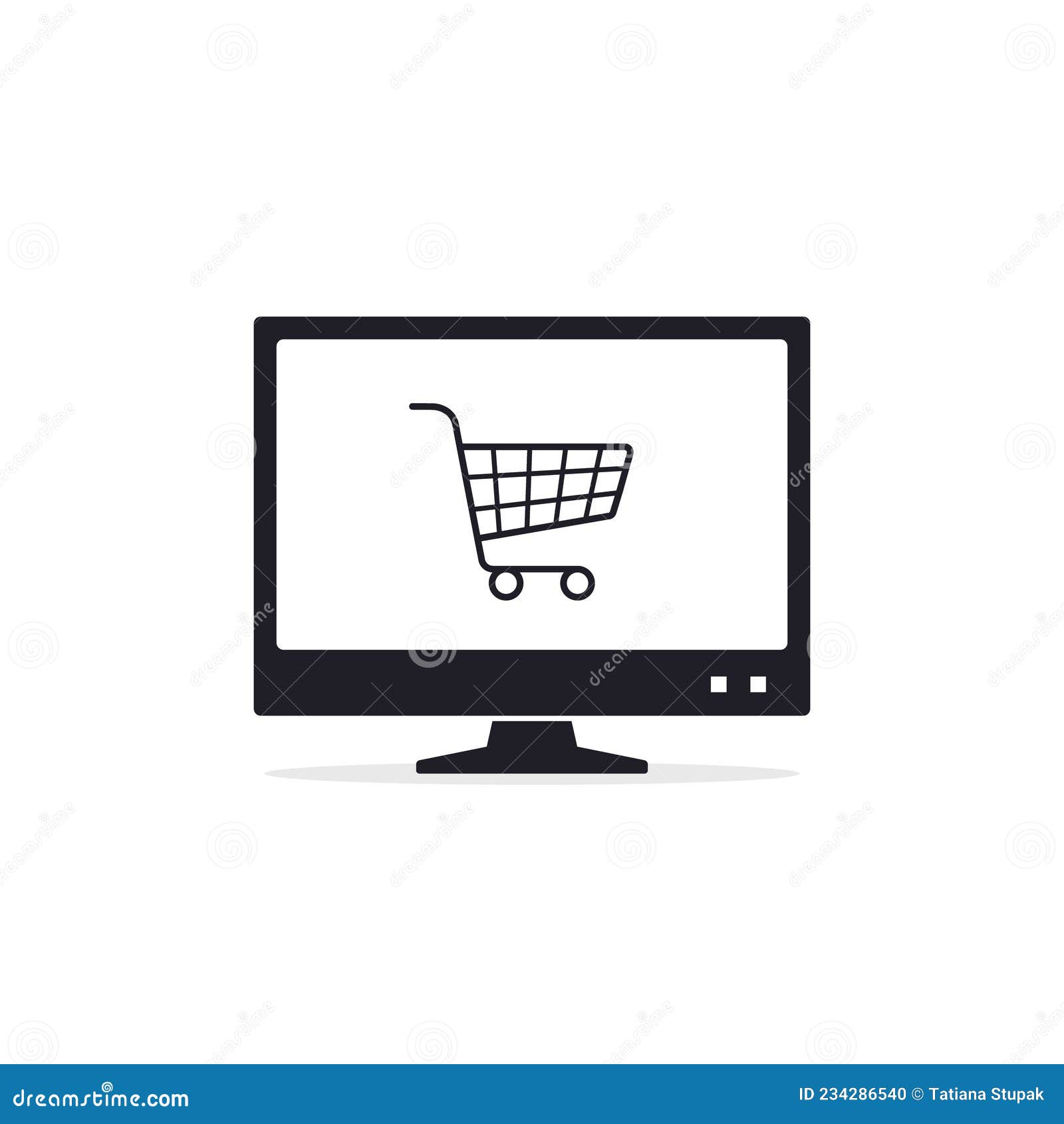 Computer with Shopping Cart on Display Icon, Online Shopping, Ecommerce ...