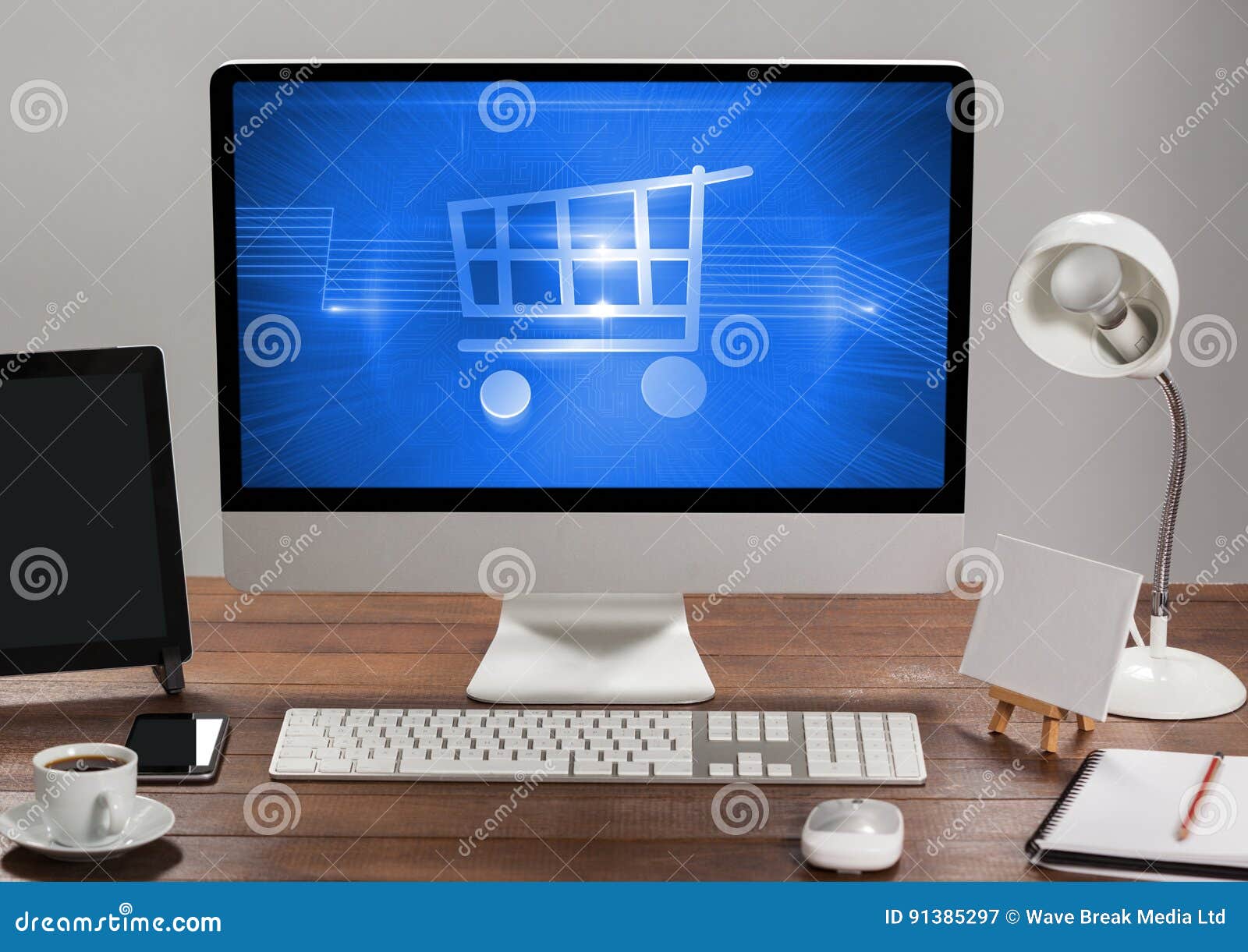 Computer with Shopping Trolley Icon Stock Image - Image of monitor ...