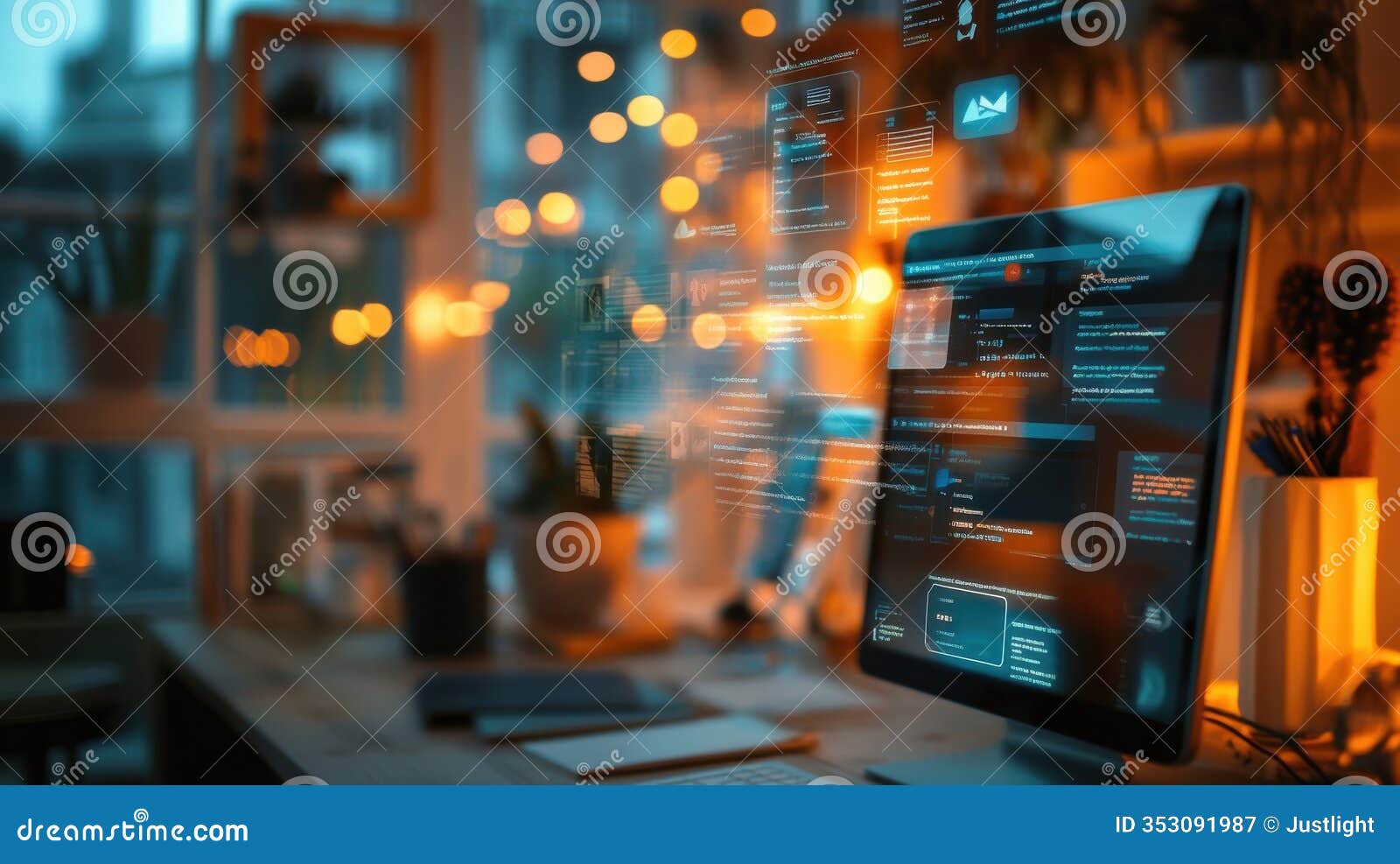 Computer Showing Futuristic Software with Augmented Reality Data in ...