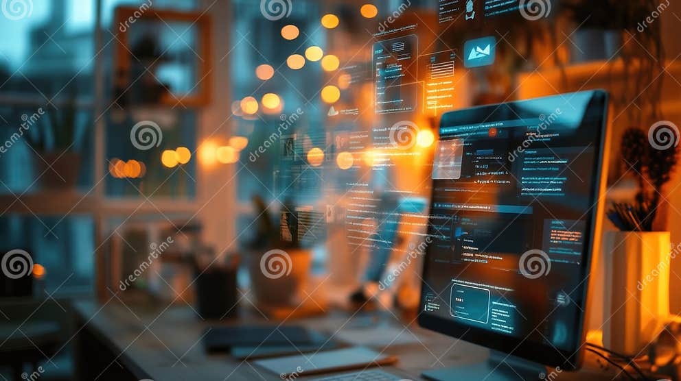 Computer Showing Futuristic Software with Augmented Reality Data in ...