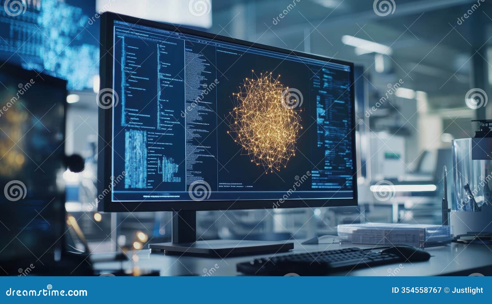 Computer Showing Neural Network with Programming Code in Modern Laboratory Stock Image - Image ...