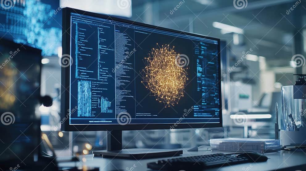 Computer Showing Neural Network with Programming Code in Modern ...