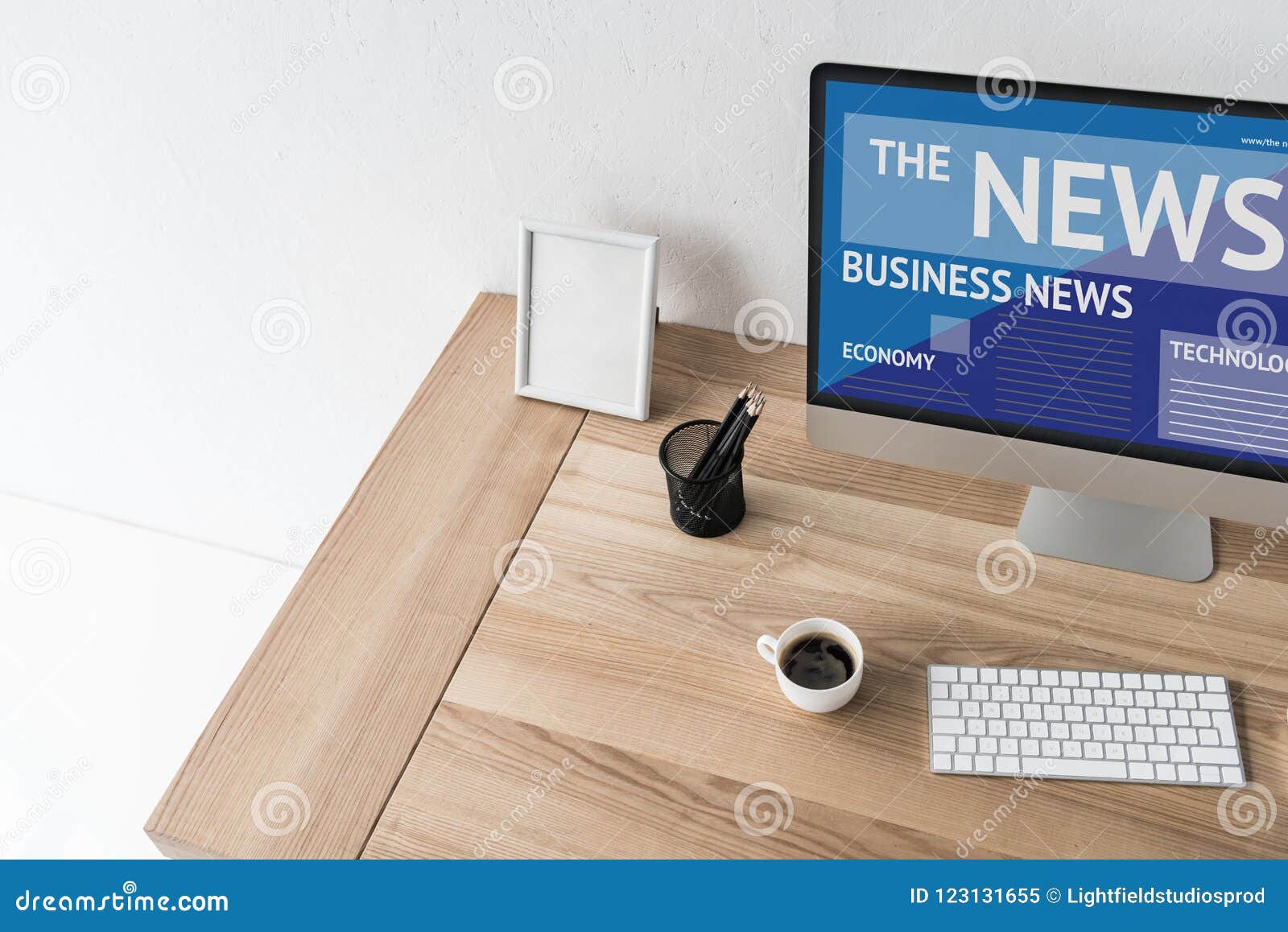 Computer Showing News on Screen Stock Image - Image of desk, gadget ...
