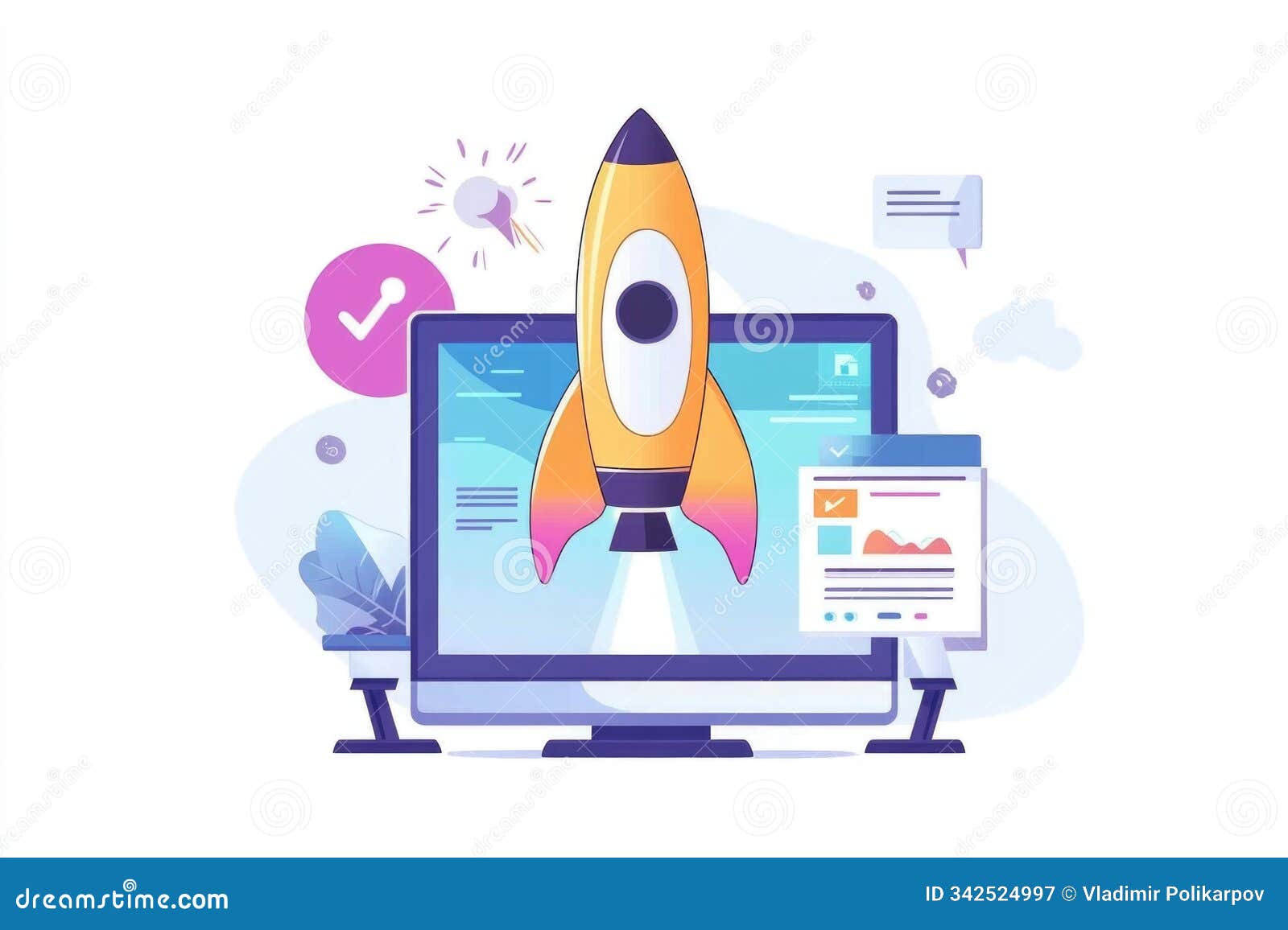A Computer Showing a Rocket Launch on Its Screen Stock Image - Image of ...
