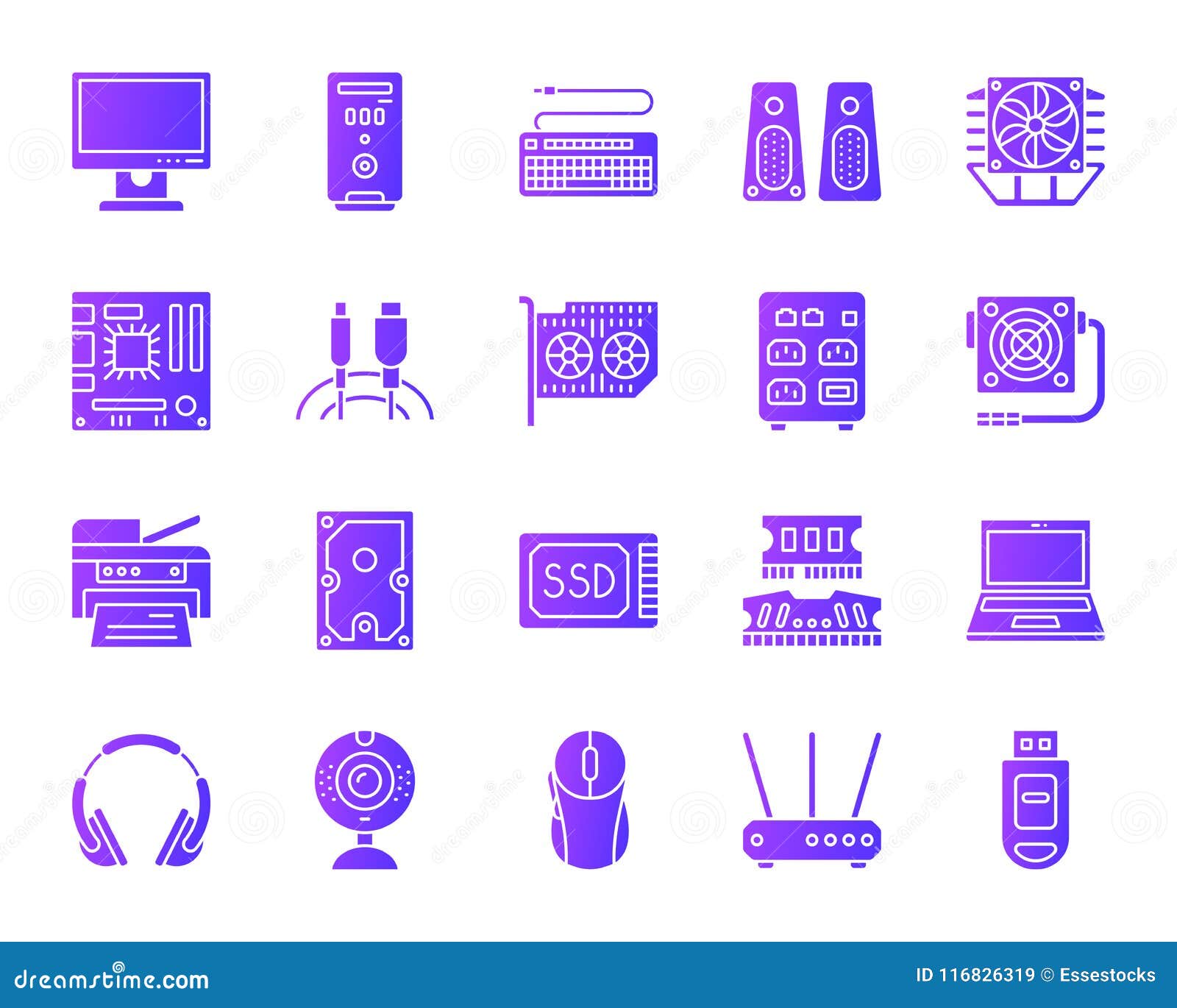 Computer Simple Purple Gradient Icons Vector Set Stock Vector ...