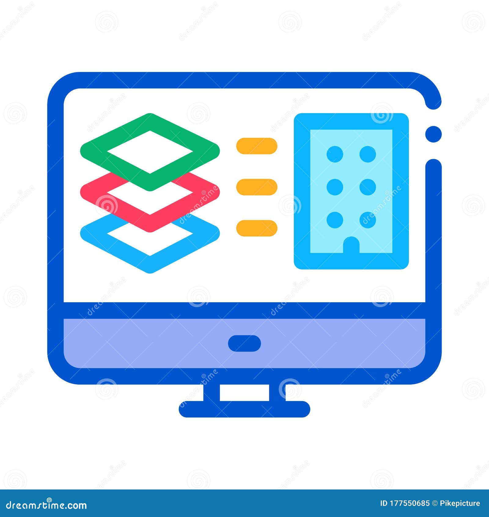 Computer Simulation of Building Icon Vector Outline Illustration Stock ...