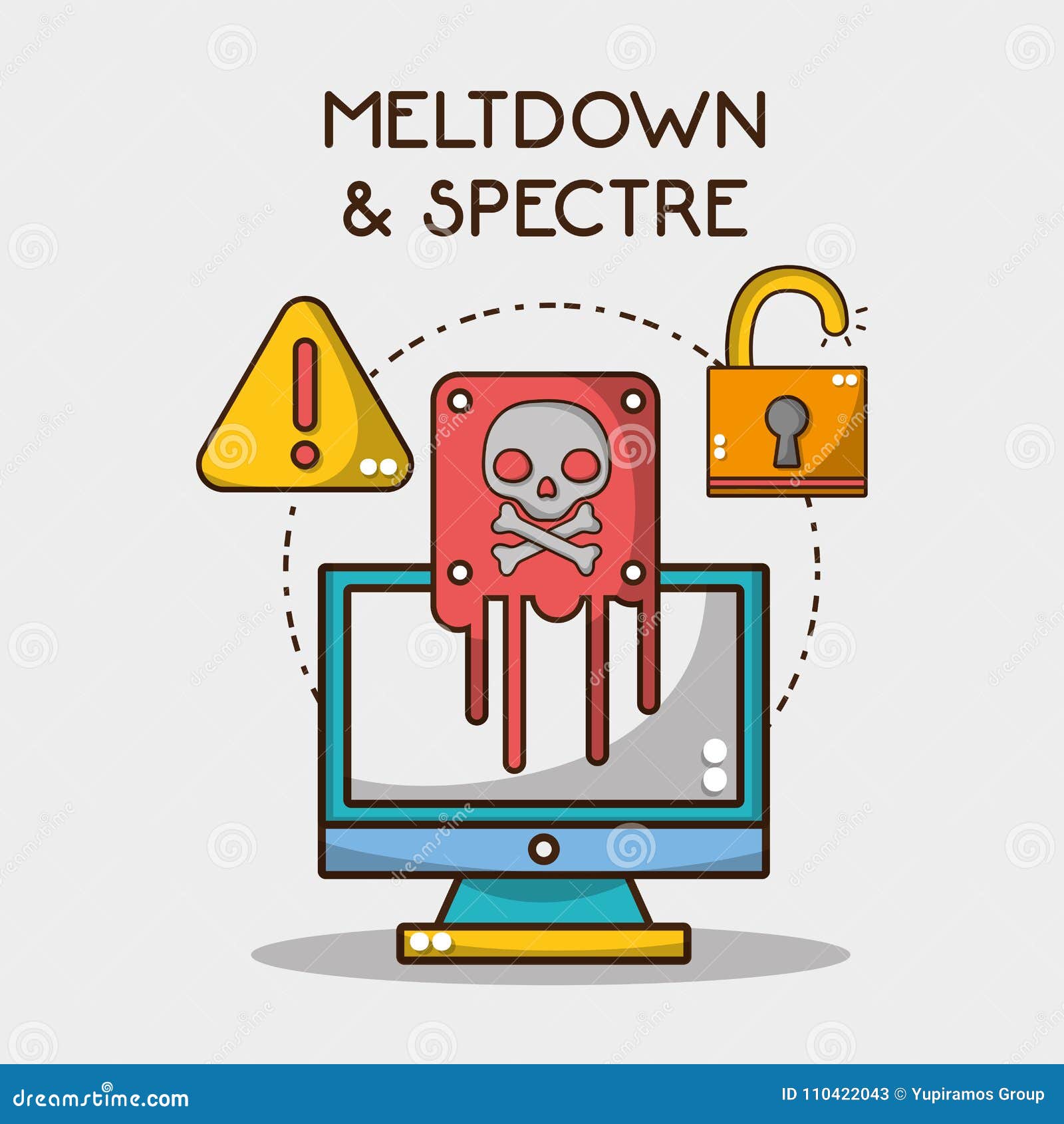 Computer with Skull Virus and Warning Padlock Stock Vector ...