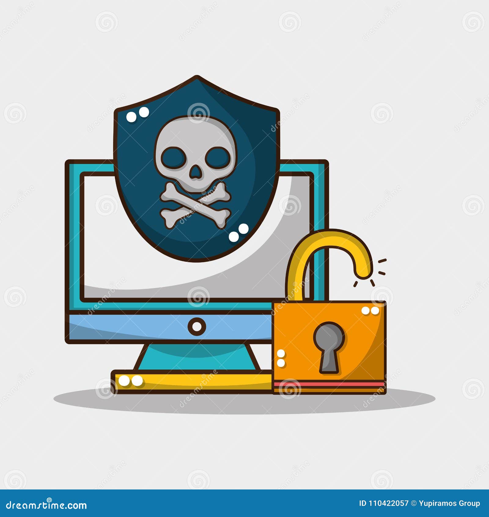 Computer Skull Warning and Paslock Security Stock Vector - Illustration ...