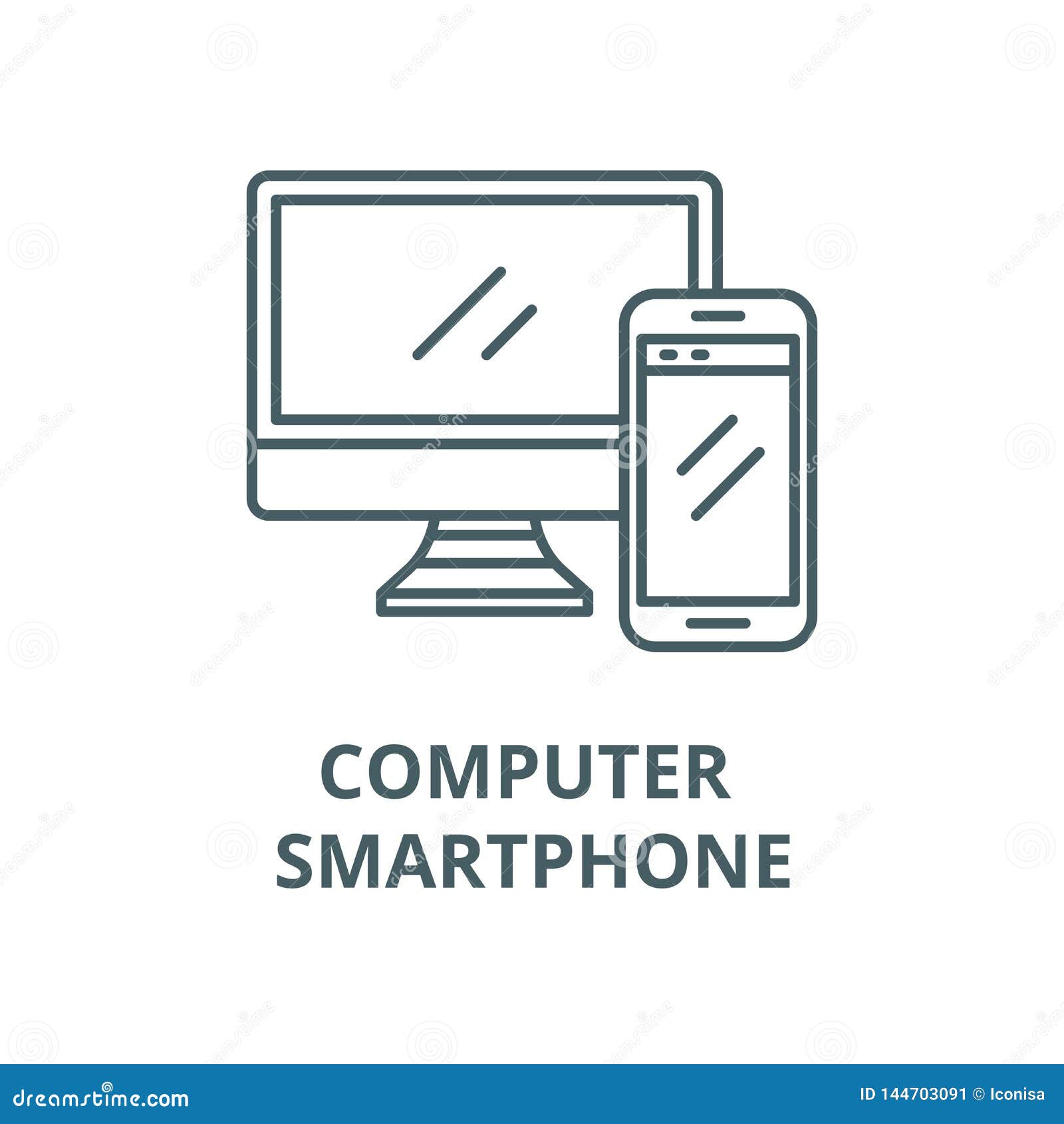 Computer and Smartphone Line Icon, Vector. Computer and Smartphone ...