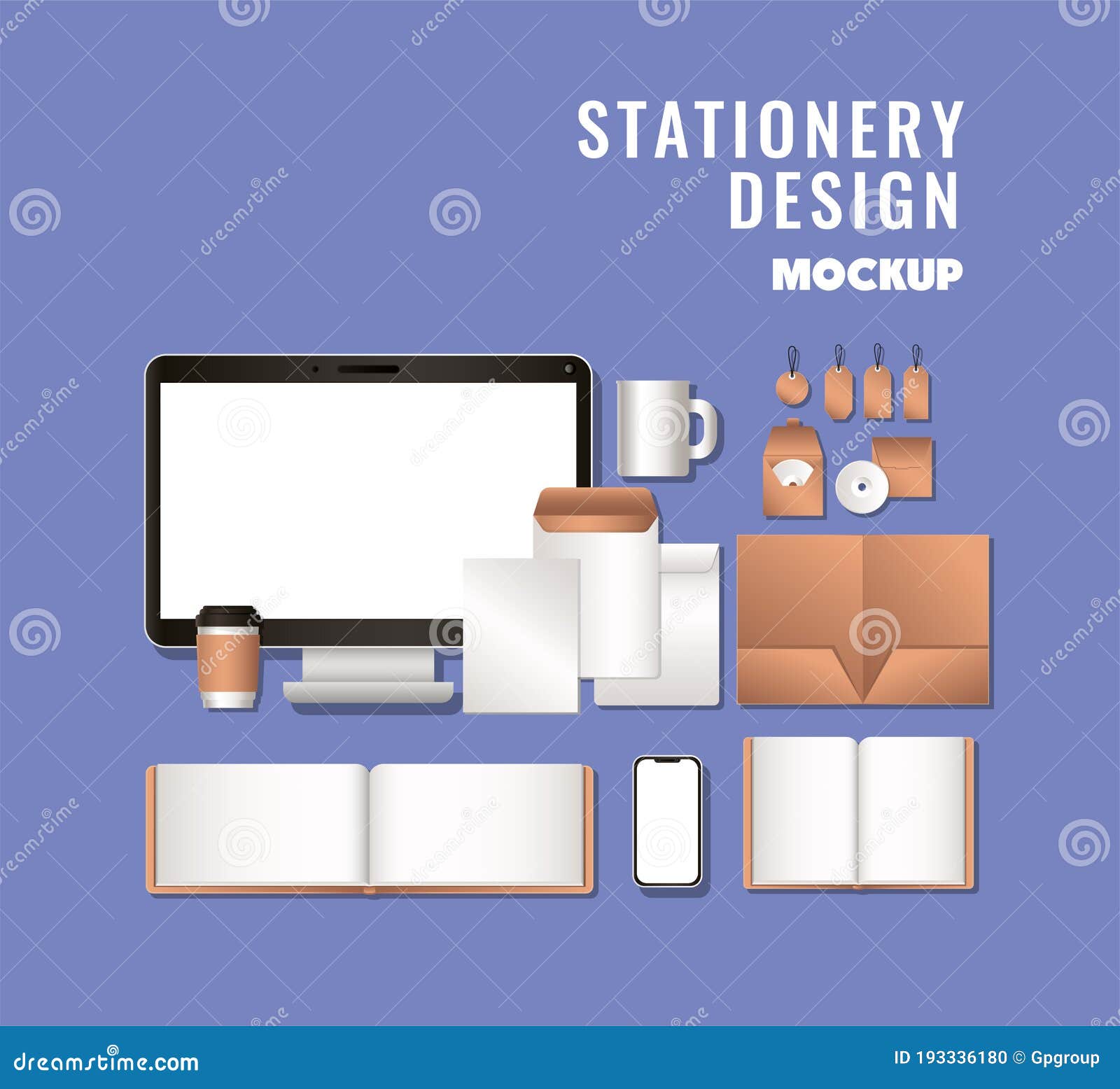 Computer Smartphone and Mockup Set on Blue Background Vector Design ...