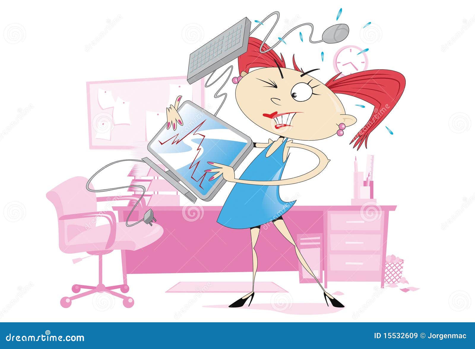 Computer smash Office Girl stock vector. Illustration of clerk - 15532609