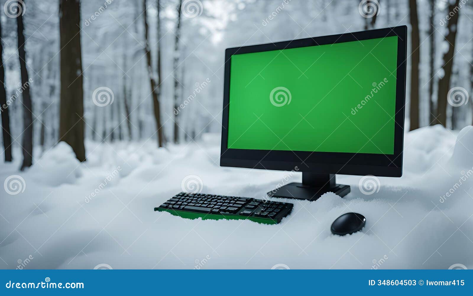 Computer in a Snowy Forest stock illustration. Illustration of mouse ...