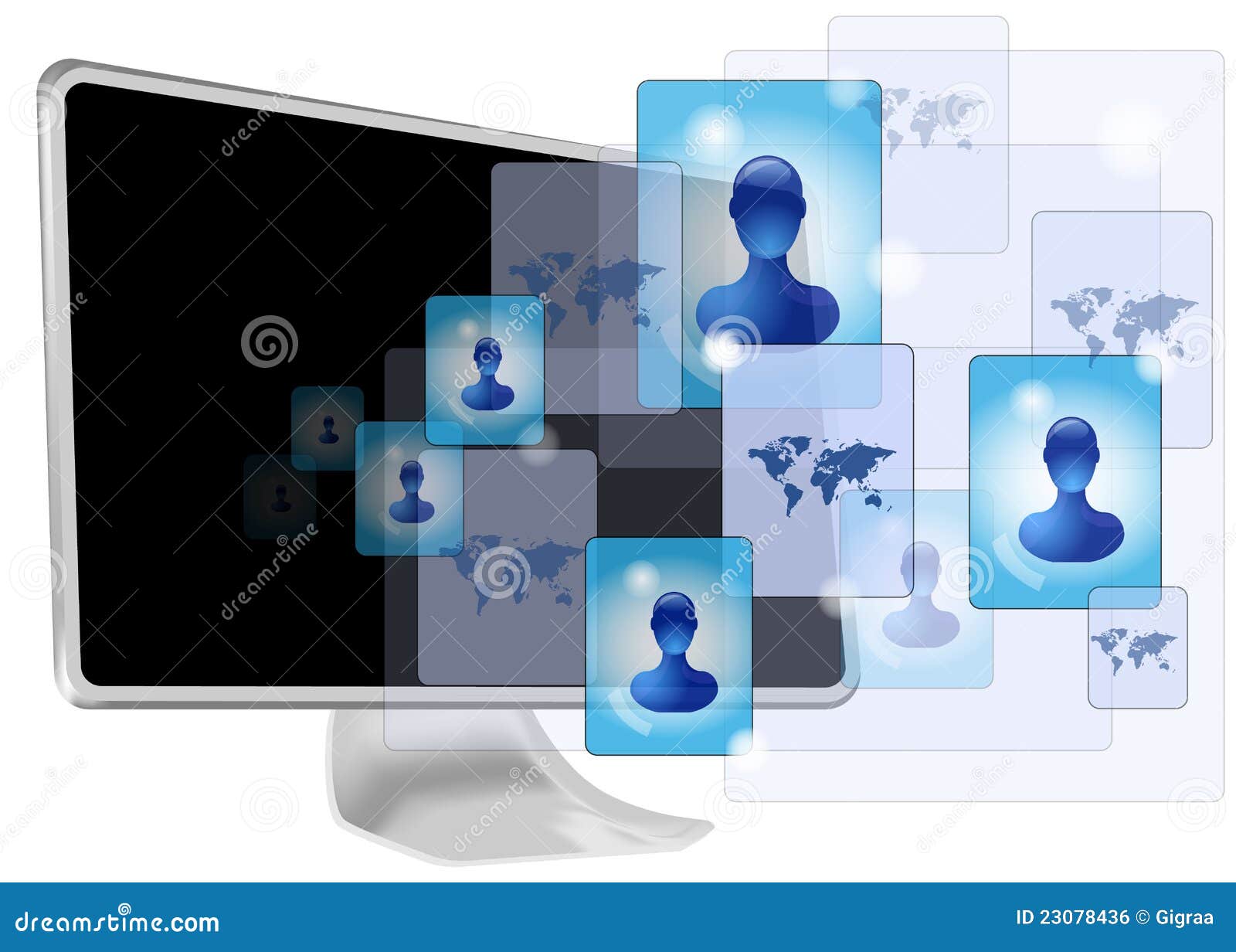 Computer with social media stock vector. Illustration of earth - 23078436