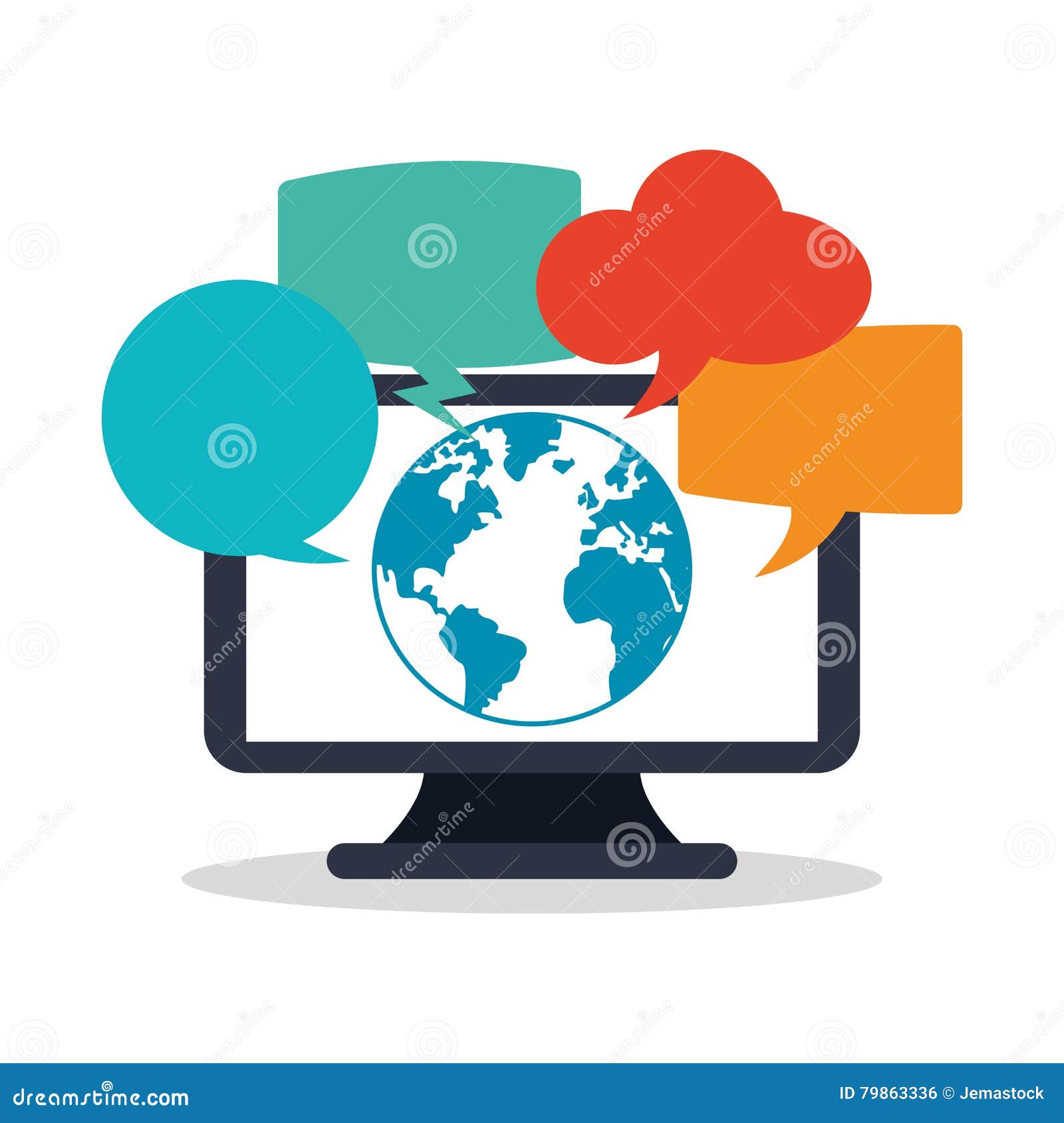 Computer and Social Media Design Stock Illustration - Illustration of ...