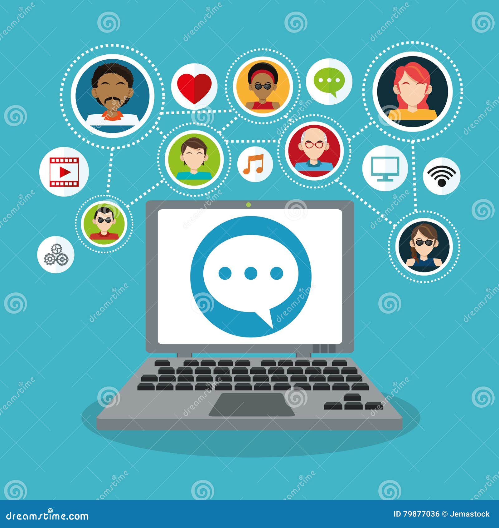 Computer and Social Network Icon Set Stock Illustration - Illustration ...