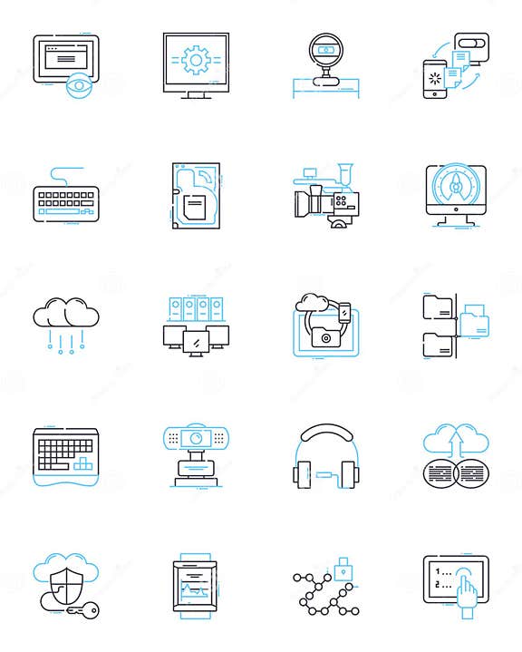 Computer Software Linear Icons Set. Programming, Coding, Debugging, Encryption, Gaming ...