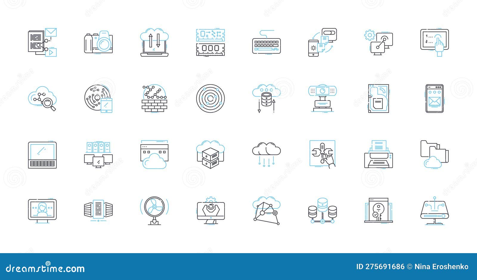 Computer Software Linear Icons Set Programming Coding Debugging Encryption Gaming