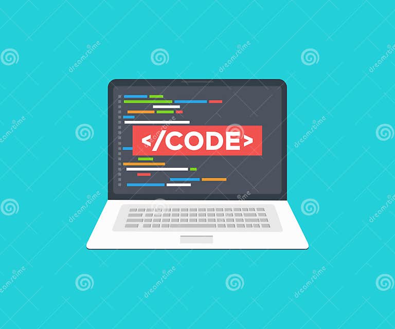 Computer Software With Programming Coding Text Application Window On Laptop Screen Logo Design