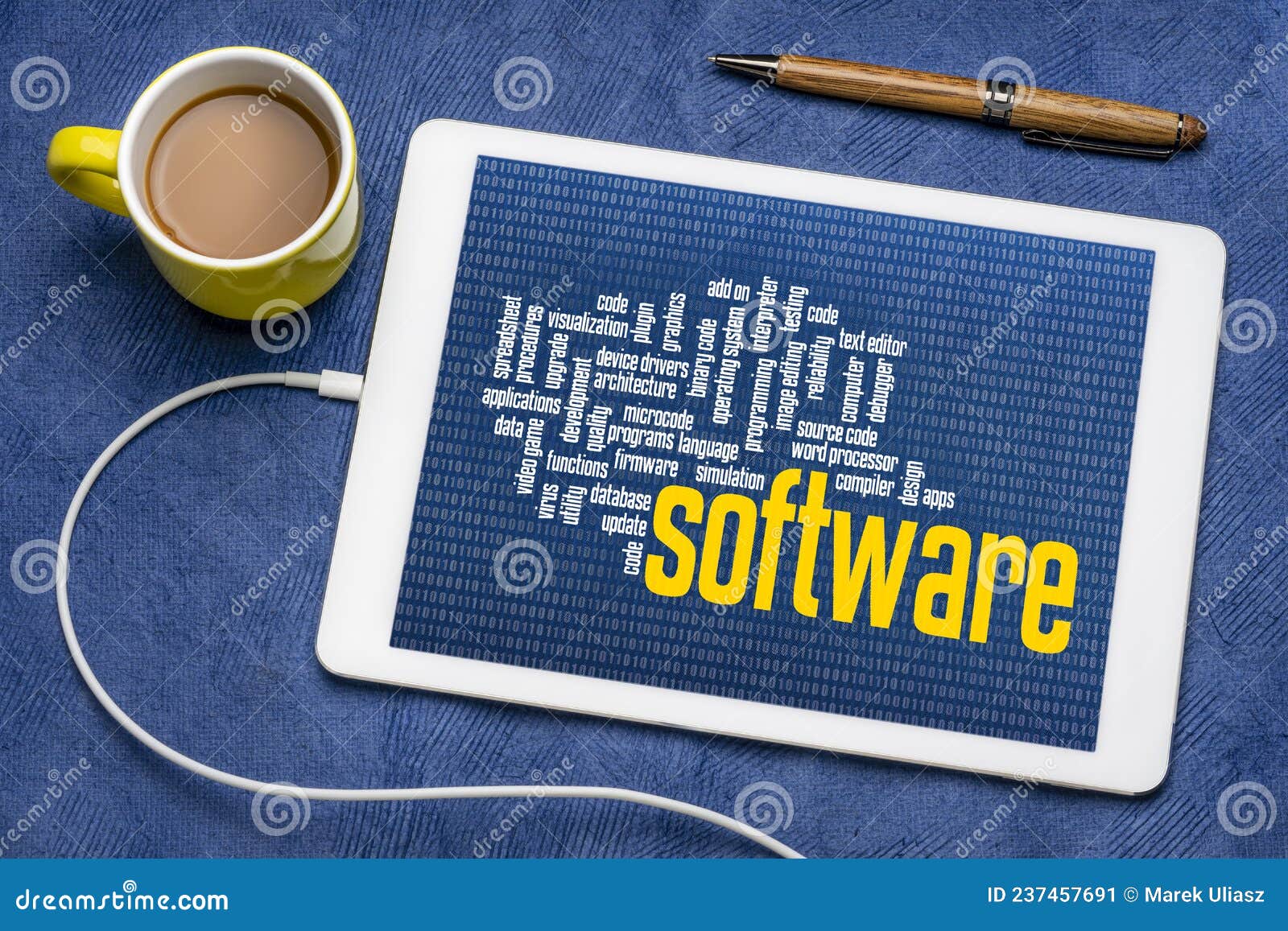 Computer Software Word Cloud on Tablet Stock Image - Image of ...