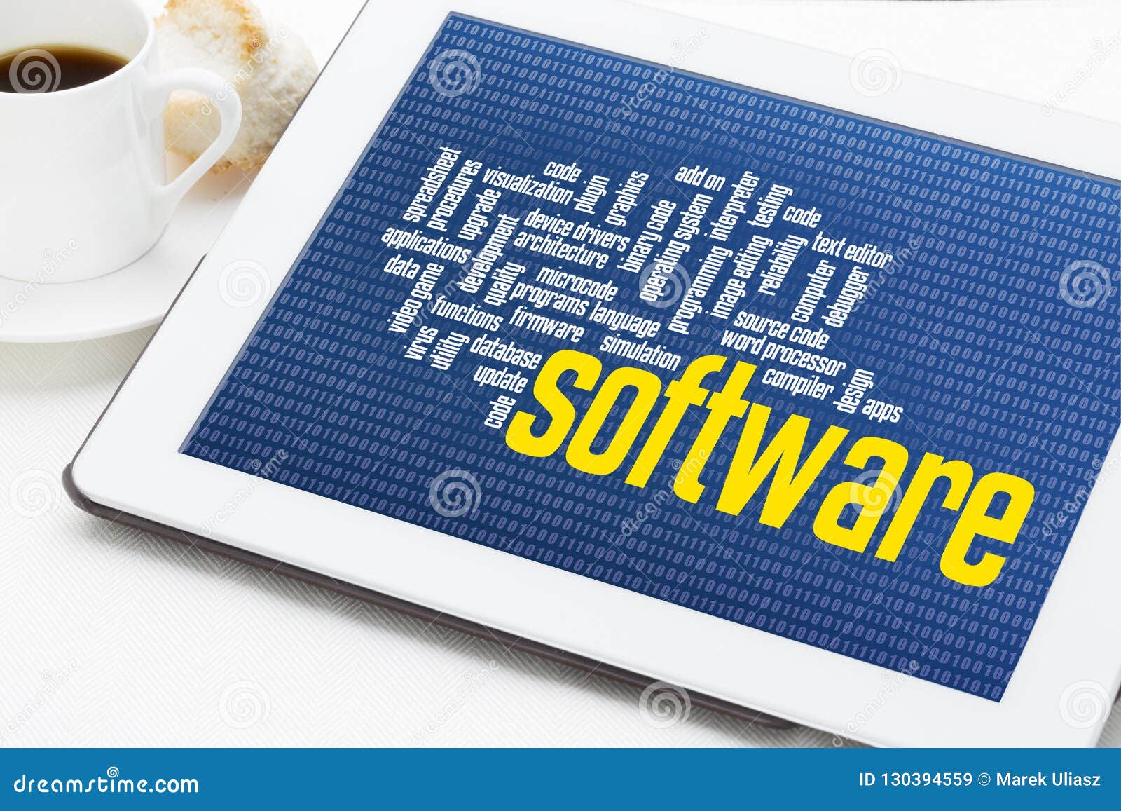 Computer Software Word Cloud on Tablet Stock Image - Image of data ...