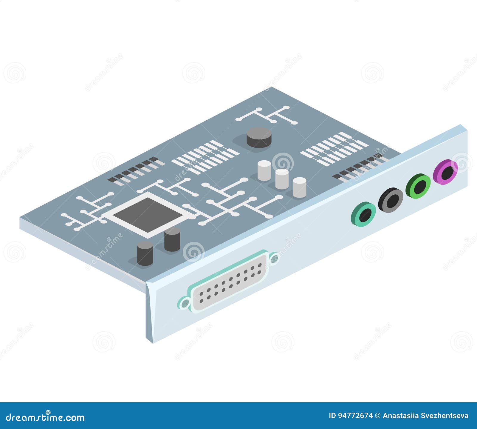Sound Card Showing Input And Output Jacks Icon Cartoon Vector ...