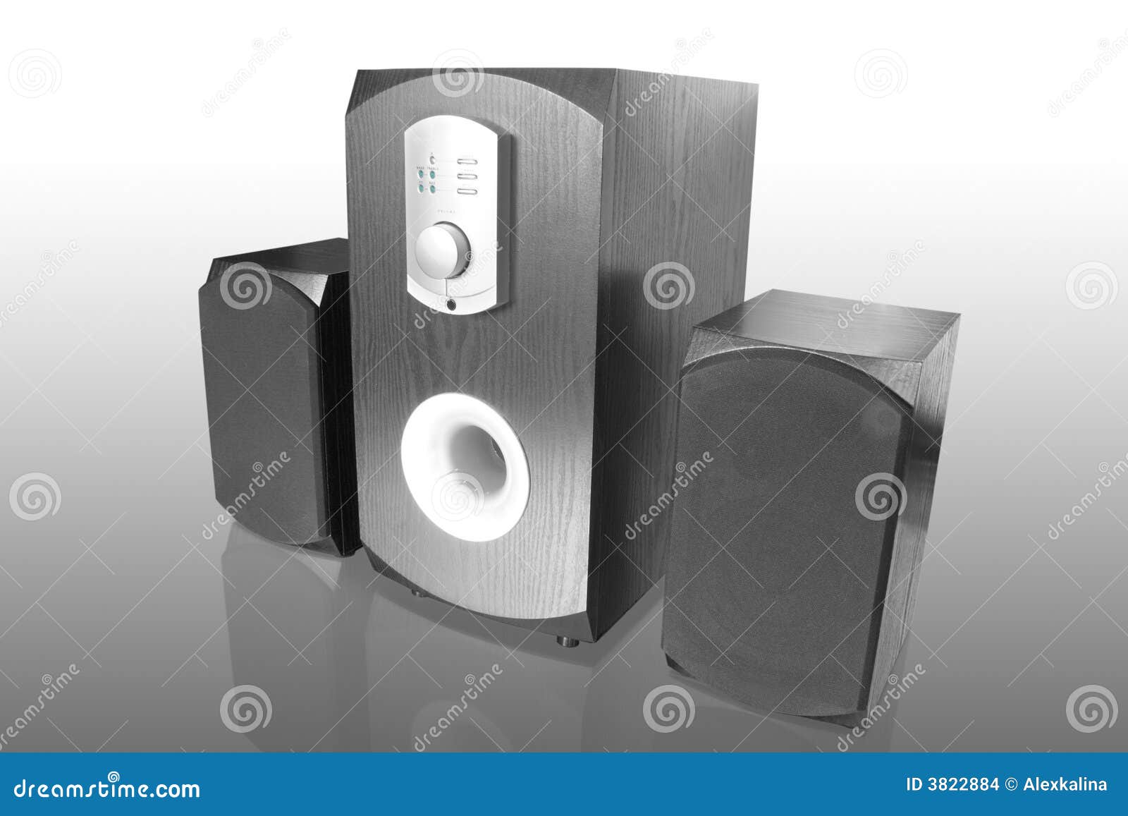Computer Speakers and Amplifier Stock Photo - Image of grey, holes: 3822884
