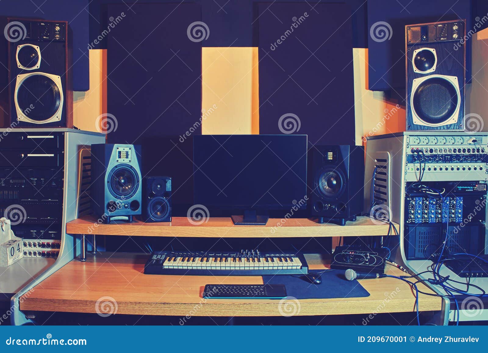 Computer, Speakers and Audio Equipment on the Table in the Recording ...