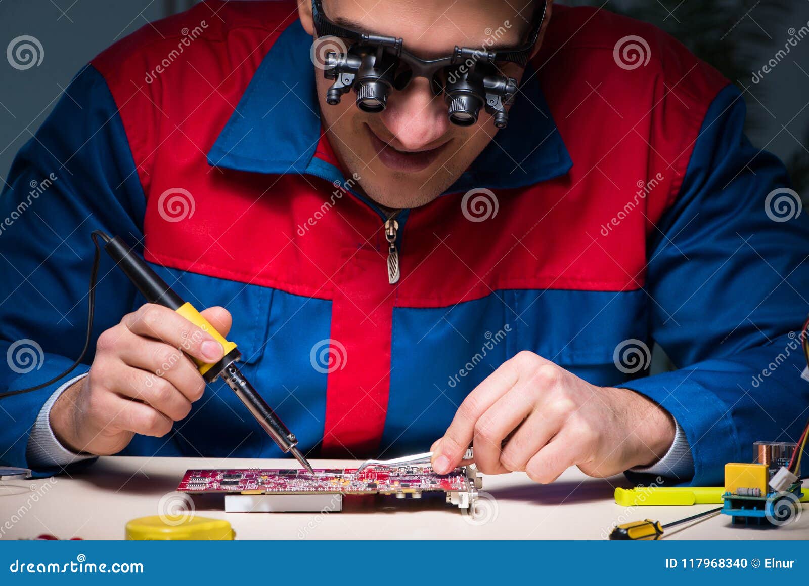 The Computer Specialist Repairing Pc Late at Night Stock Photo - Image ...