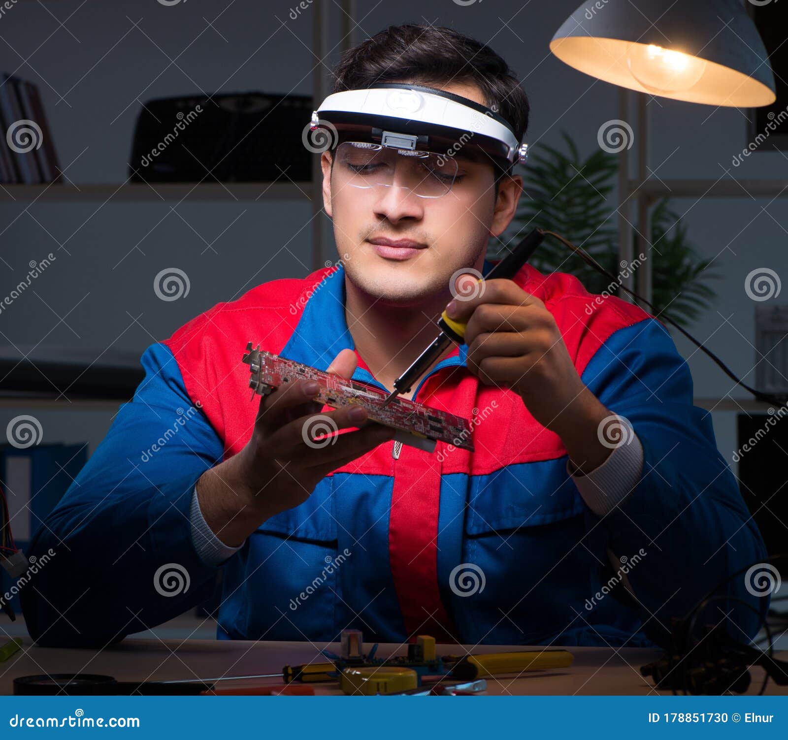 Computer Specialist Repairing PC Late at Night Stock Photo - Image of ...