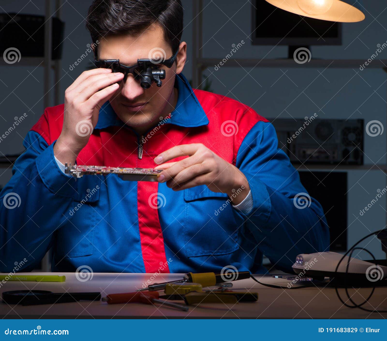 Computer Specialist Repairing PC Late at Night Stock Image - Image of ...