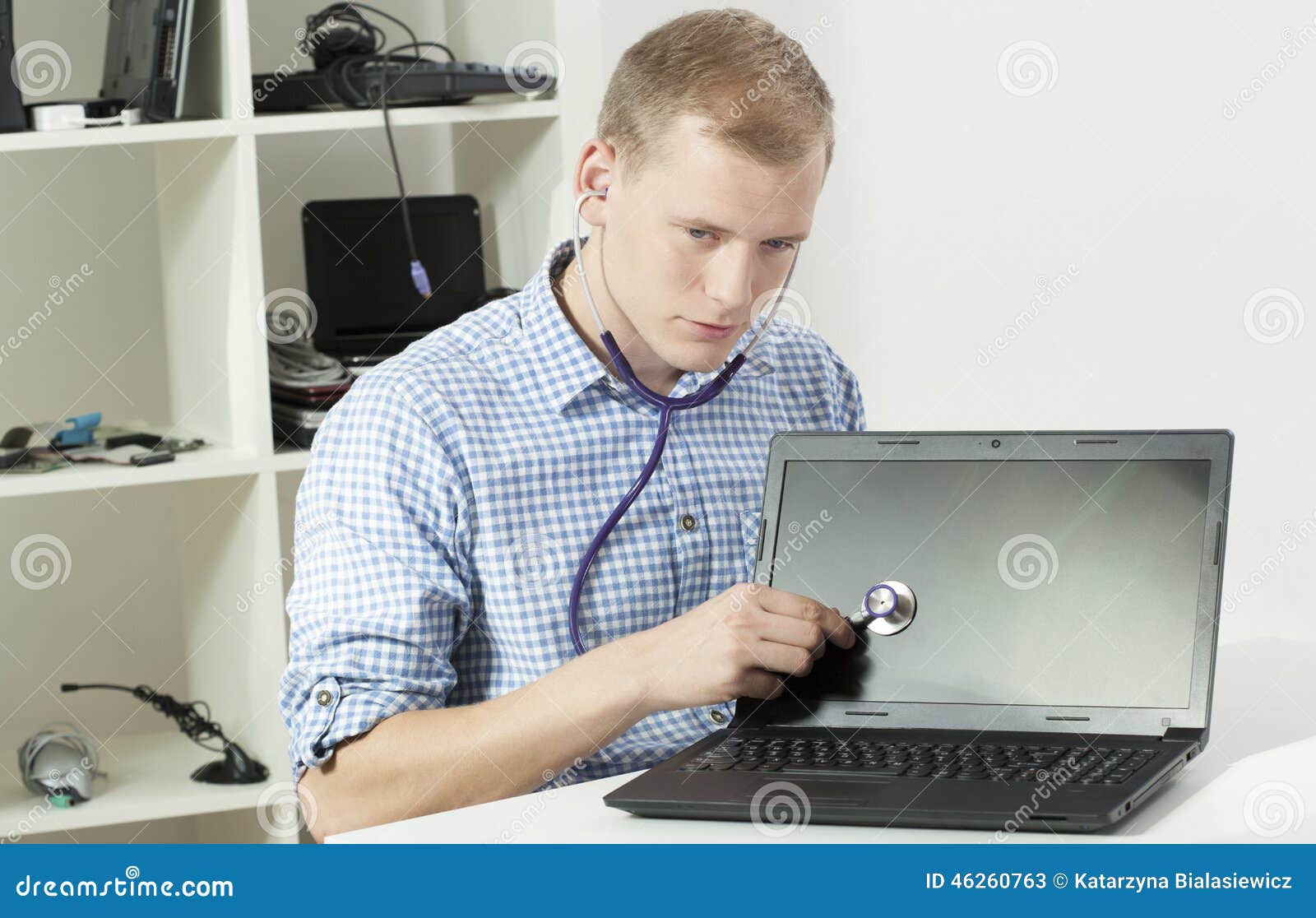 Computer Specialist with Stethoscope Stock Image - Image of broken ...