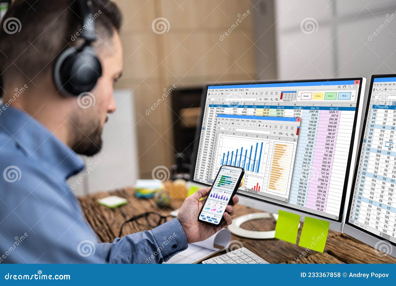 Computer Spreadsheet Data Analyst Man Stock Photo - Image of ...