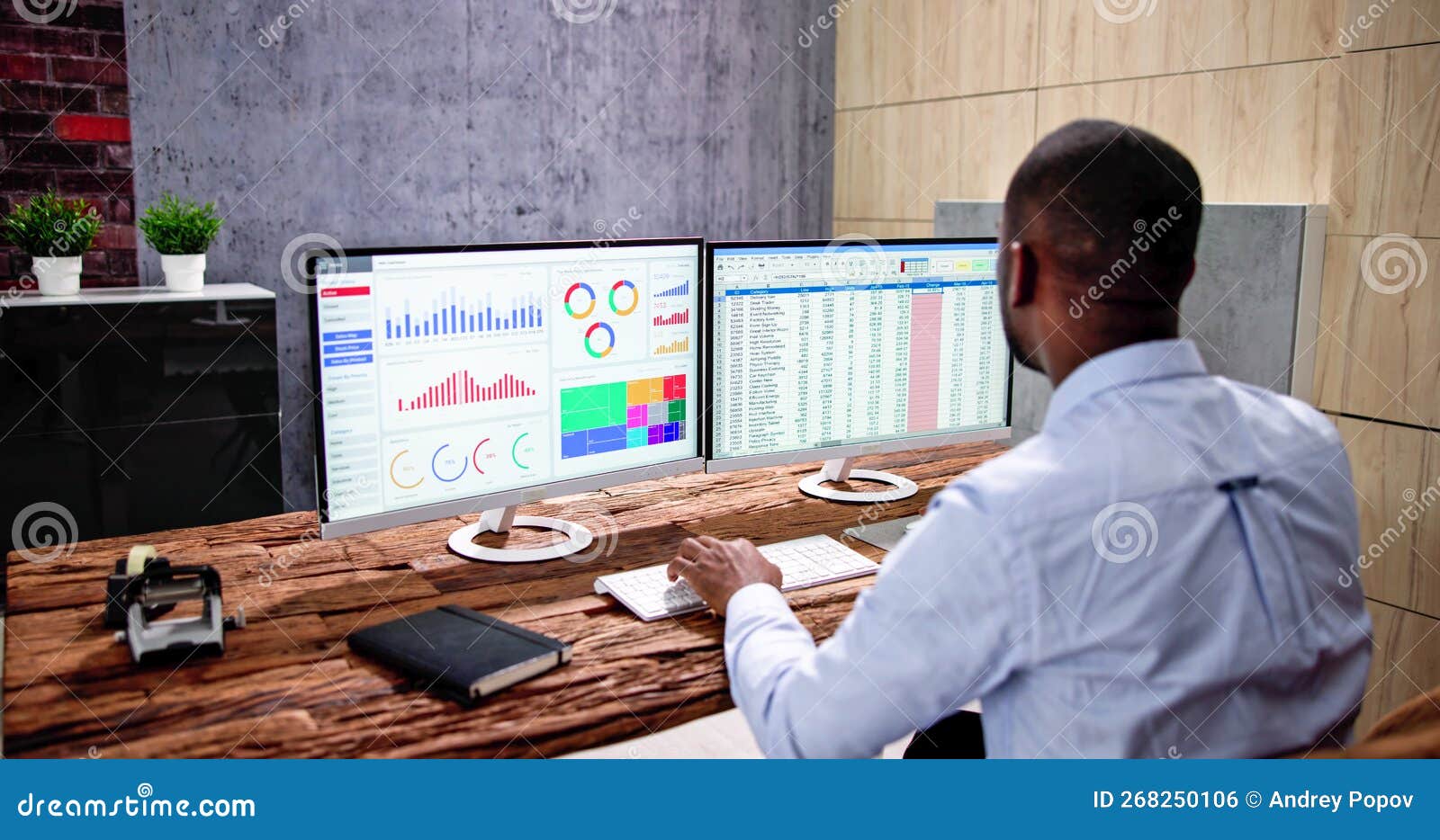 Computer Spreadsheet Data Analyst Man Stock Photo - Image of black ...