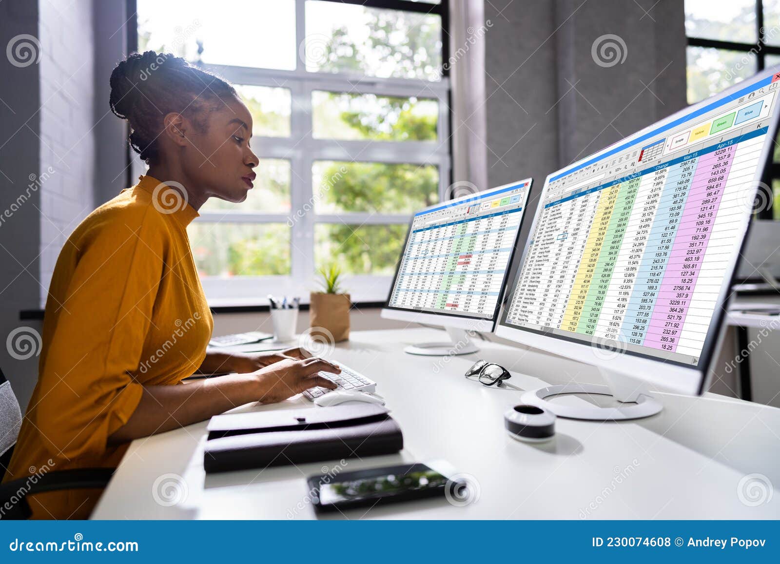 Computer Spreadsheet Data Analyst Woman Stock Photo - Image of employee ...
