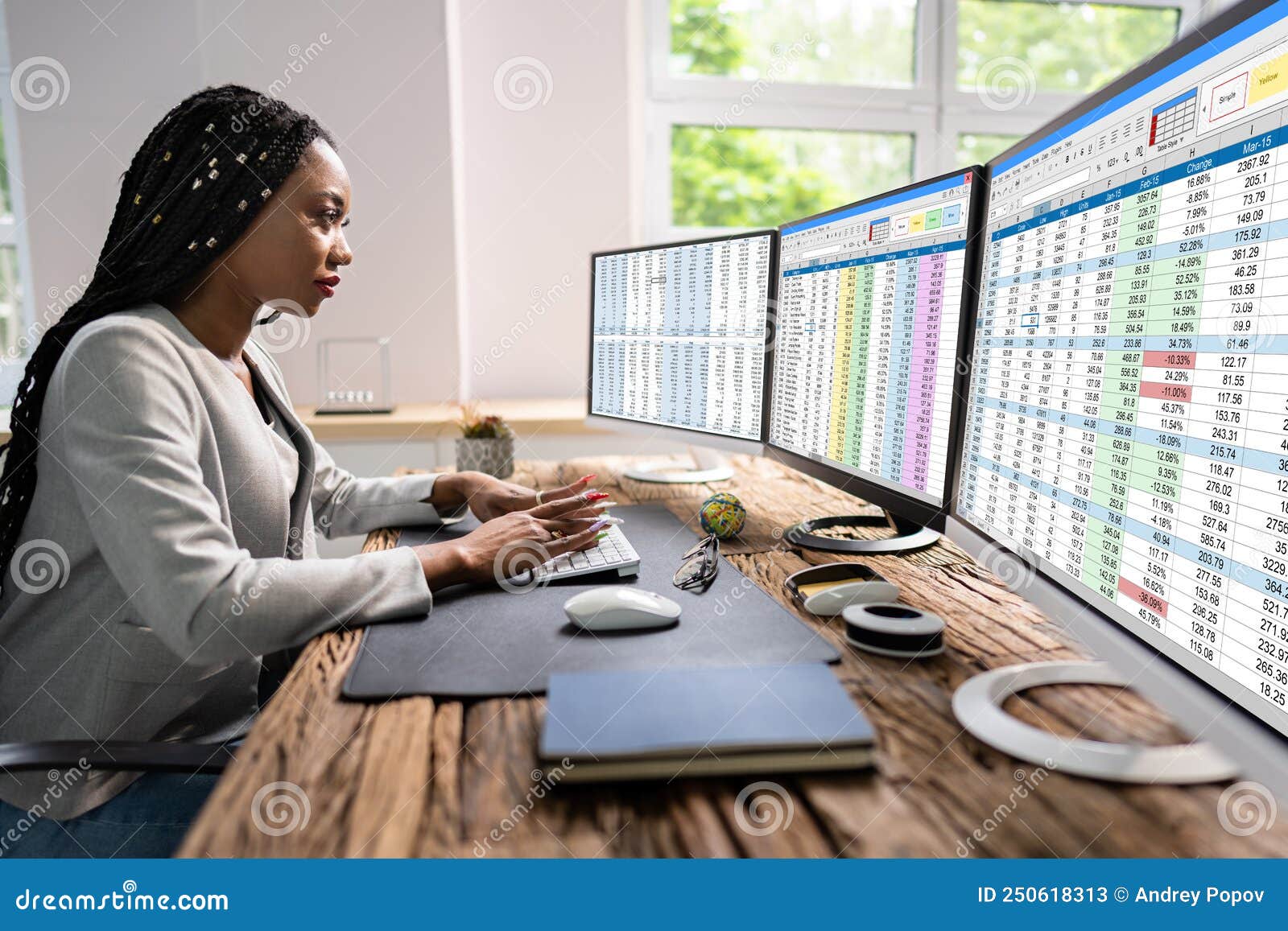 Computer Spreadsheet Data Analyst Woman Stock Image - Image of african ...